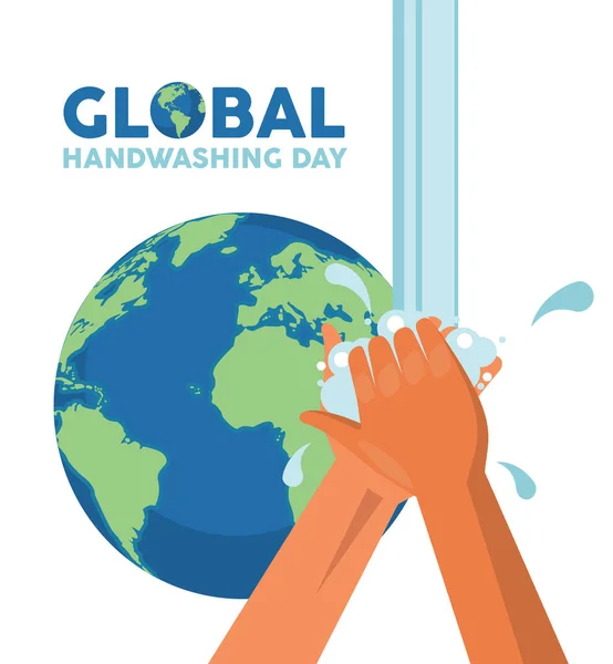 Global handwashing day lettering with hands washing and earth maps ...