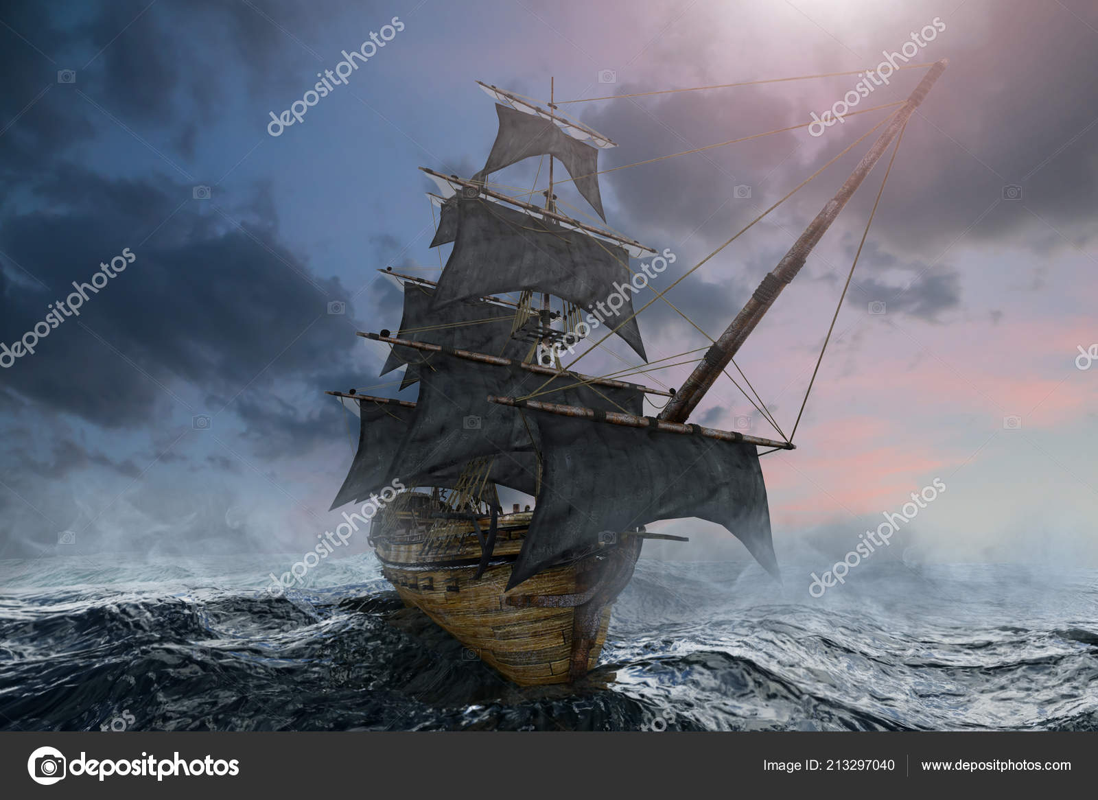 Pirate Ship Sailing Sea Render — Stock Photo © DenisSmile #213297040