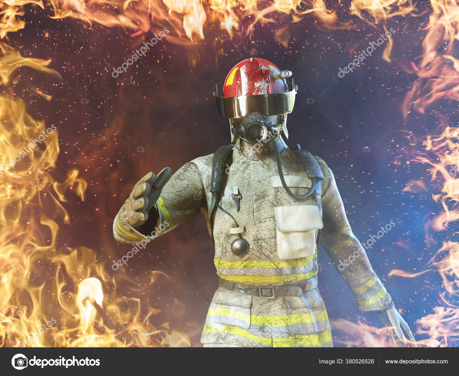 Brave Fireman Fire Render — Stock Photo © DenisSmile #380526528