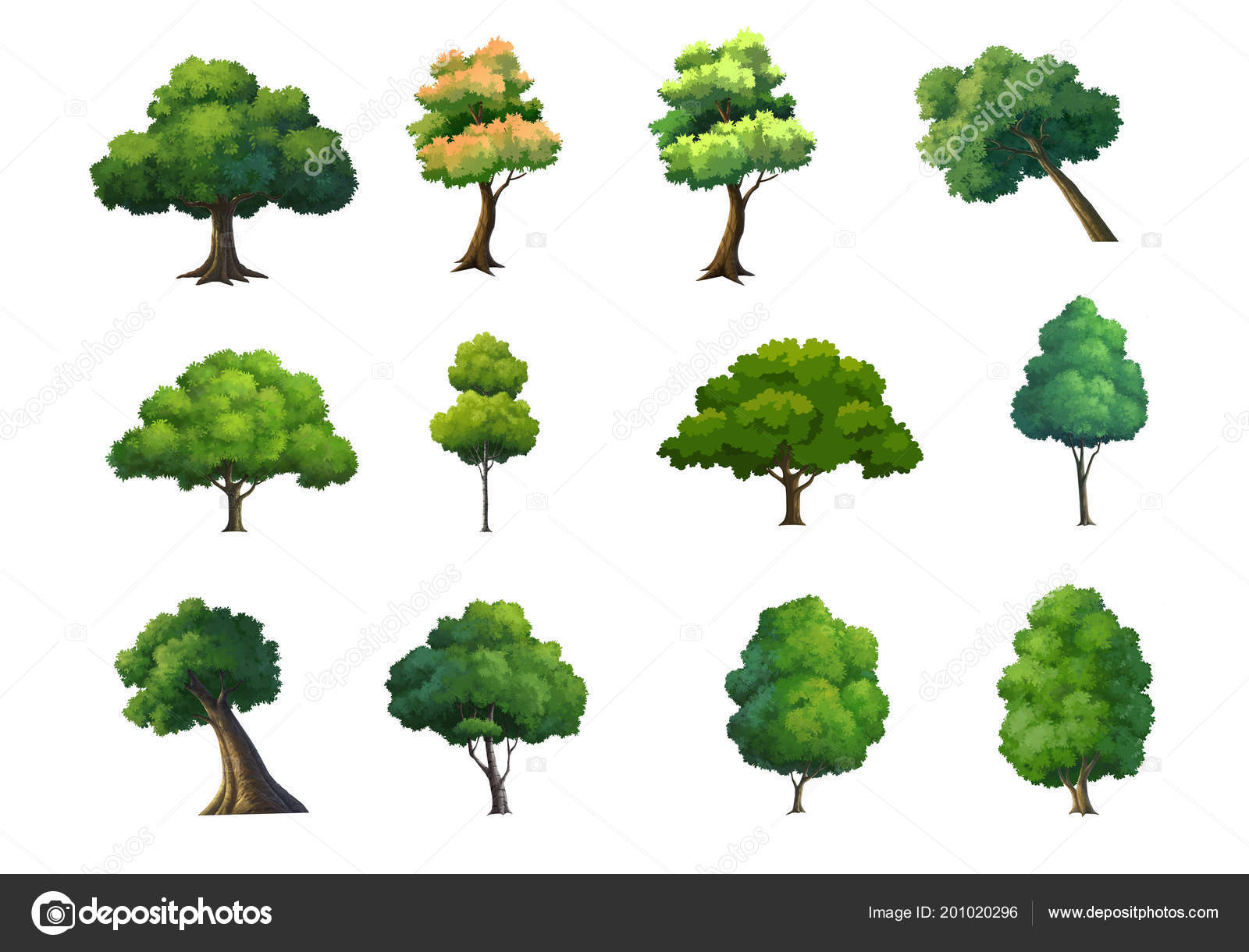 Trees Paint Cartoon Isolated White Background Daytime — Stock Photo ...