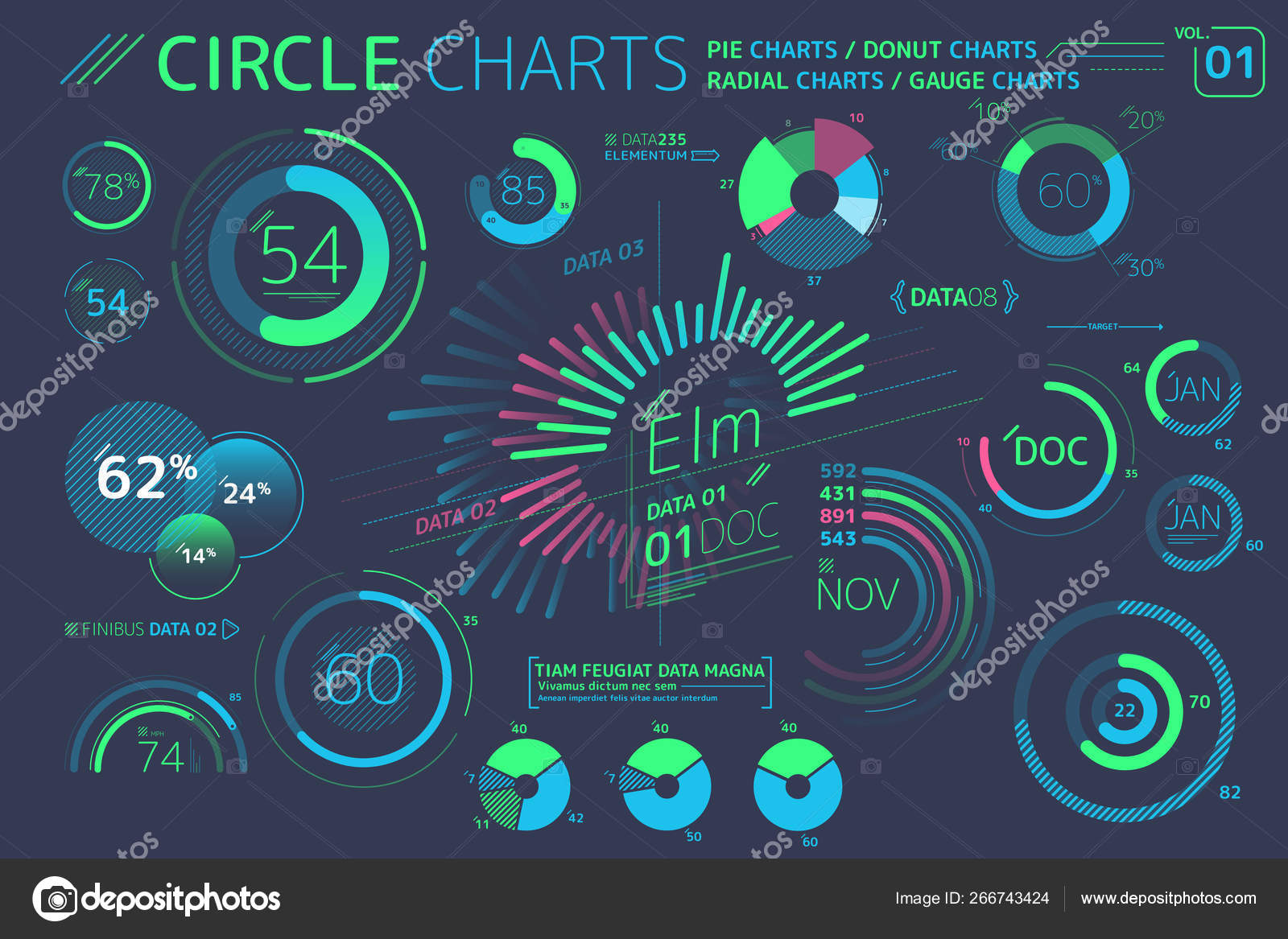 Circle Charts, Pie Charts, Radial Charts and Gauge Charts Infographic ...