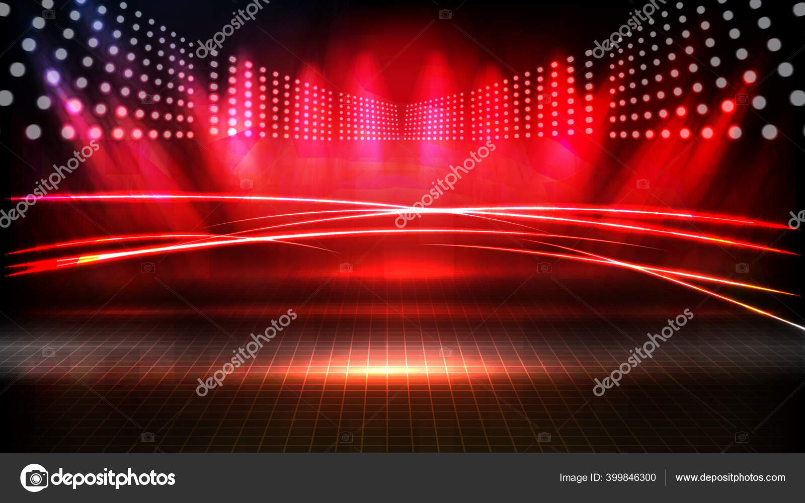 Abstract Futuristic Background Red Empty Stage Arena Stadium Spotlgiht ...