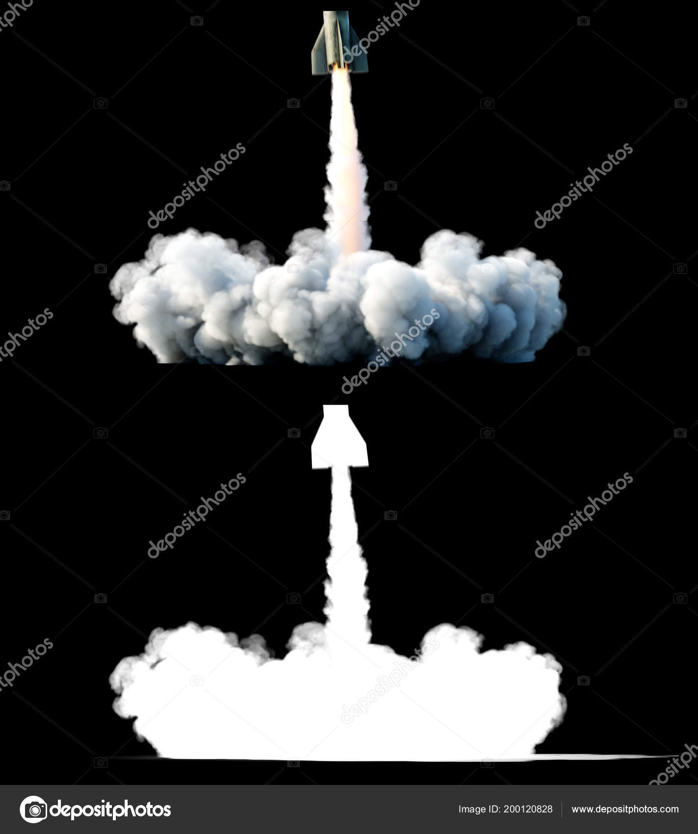 Nuclear ballistic rocket, complex. Launch rocket, dust. Isolate. 3d ...