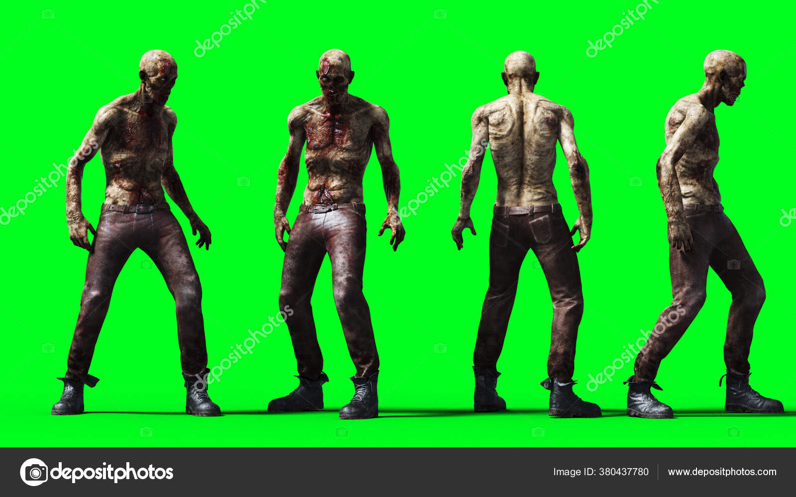 Zombie green screen isolate. Realistic 3d rendering. — Stock Photo ...