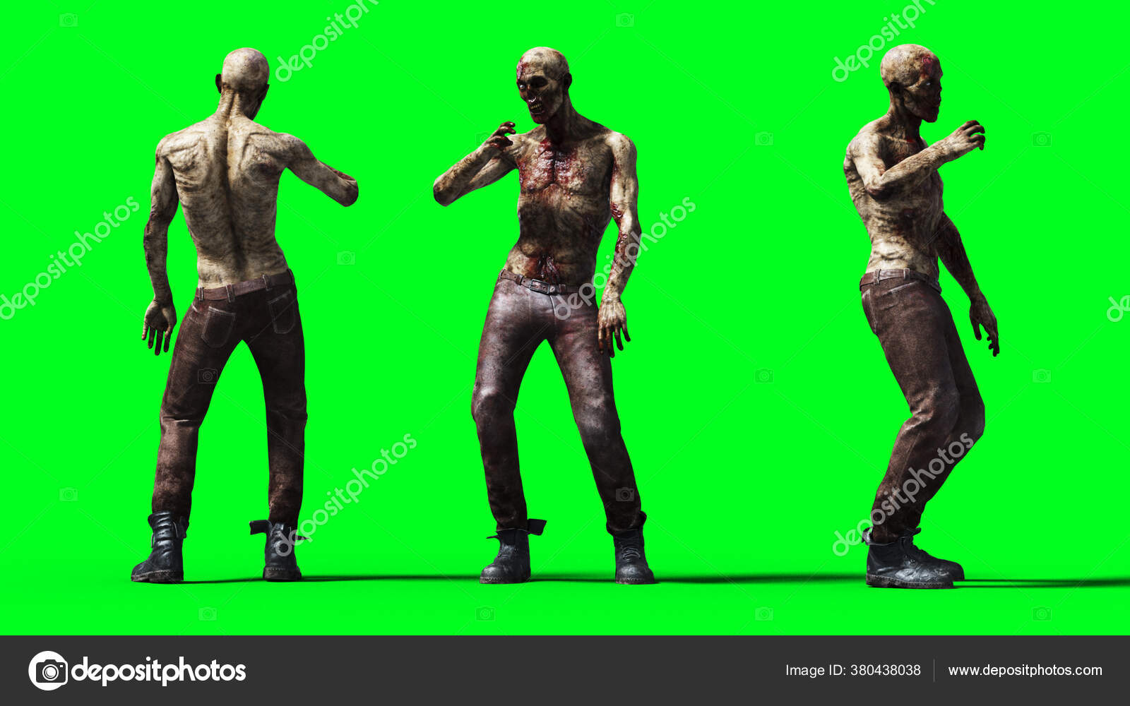Zombie green screen isolate. Realistic 3d rendering. — Stock Photo ...
