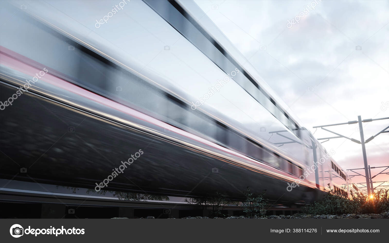 Electric passenger train. Very fast driving. journey and travel concept ...