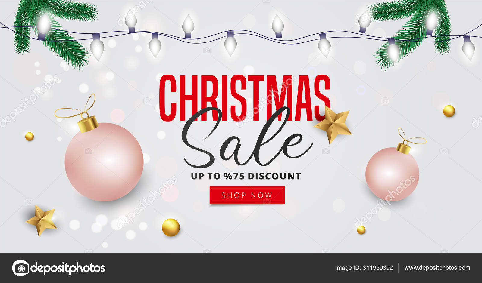 Website Header Banner Design Decorated Pine Tree Leaves Garland Golden ...