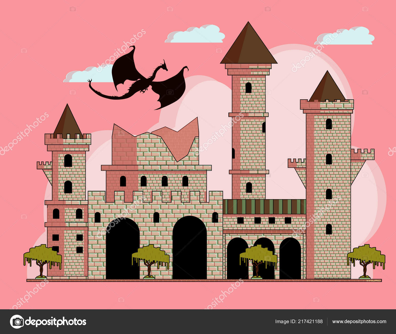 3d Dragon Attacking Castle