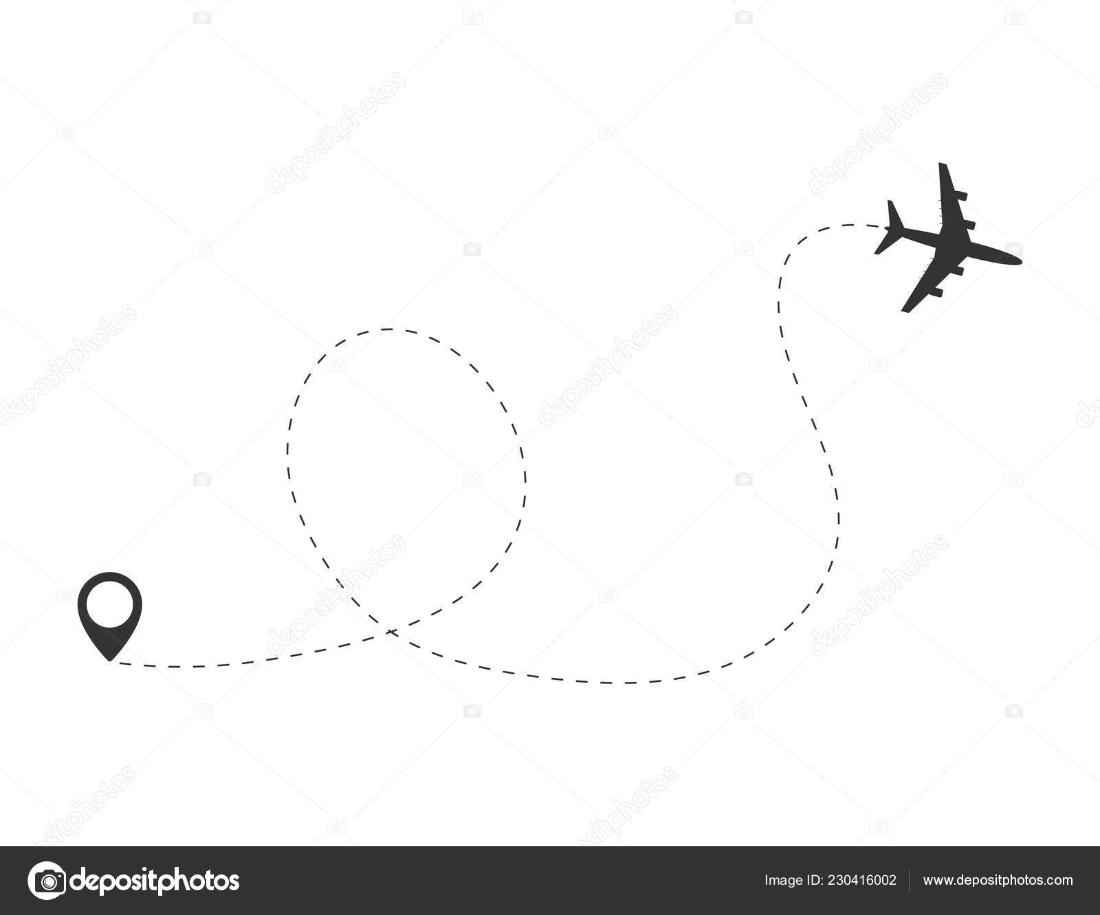 Airplane travel concept. Plane with destinations points and dash route ...