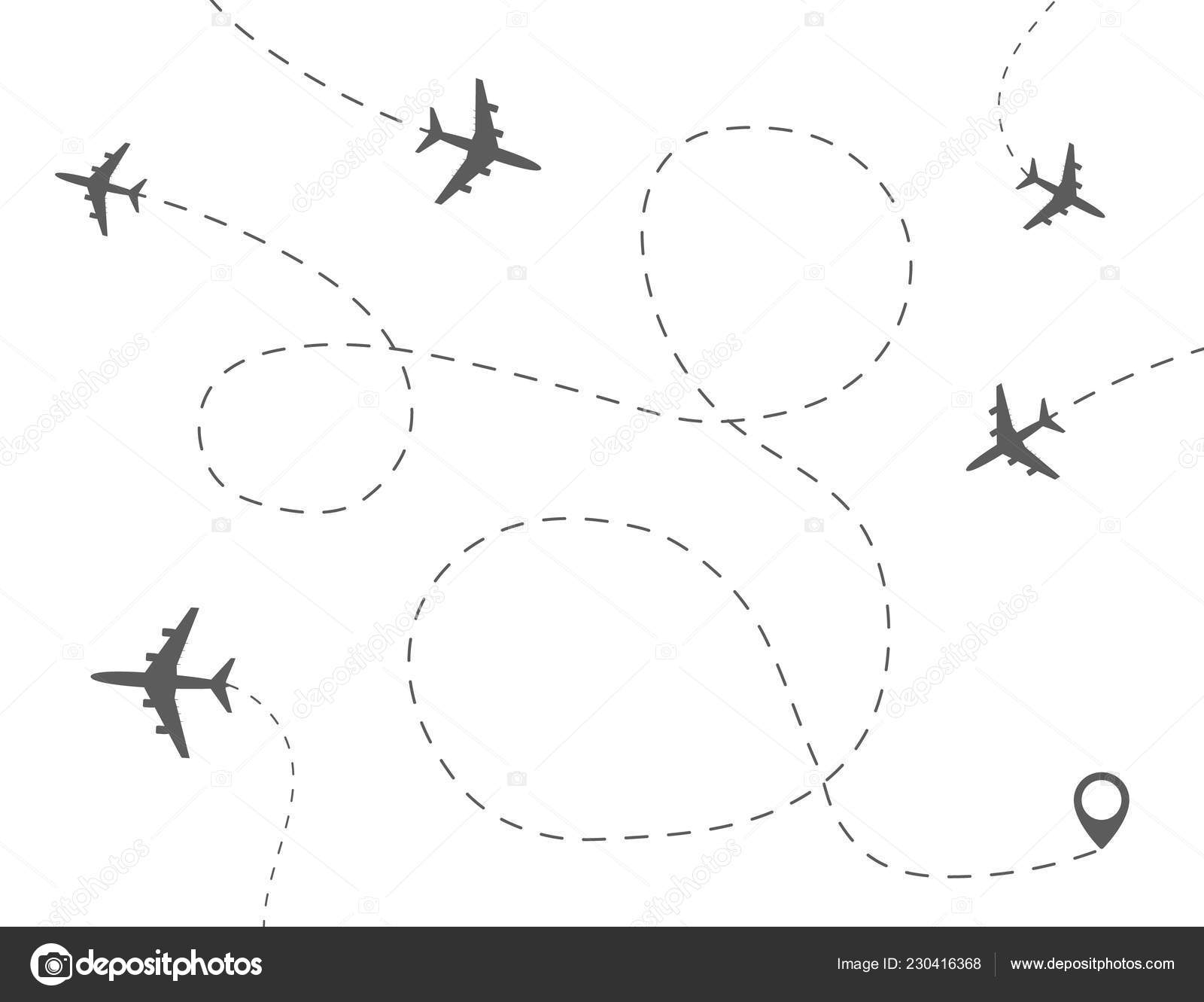 Airplane travel concept. Plane with destinations points and dash route ...