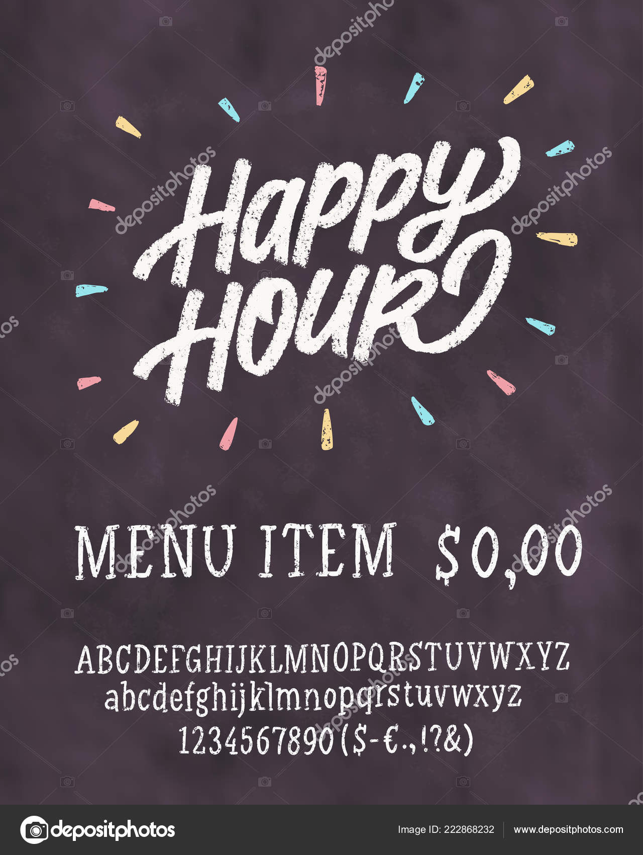 Happy hour. Chalkboard sign. Stock Vector by ©alexgorka 222868232