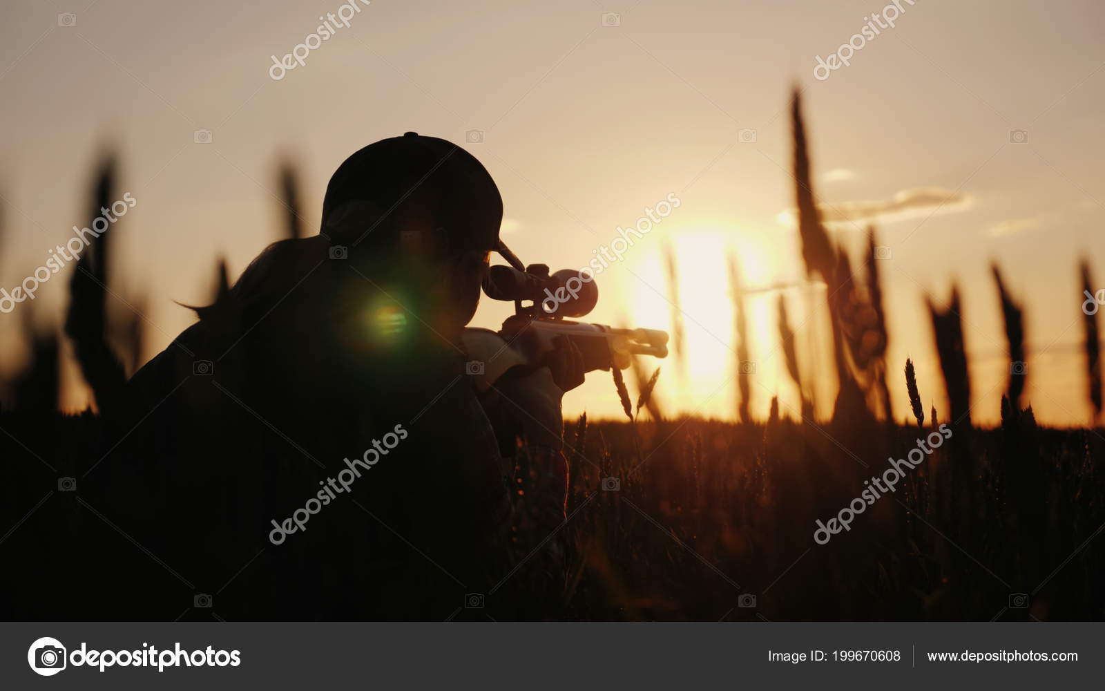 A sniper rifles from a rifle with an optical sight. On the Sunset ...