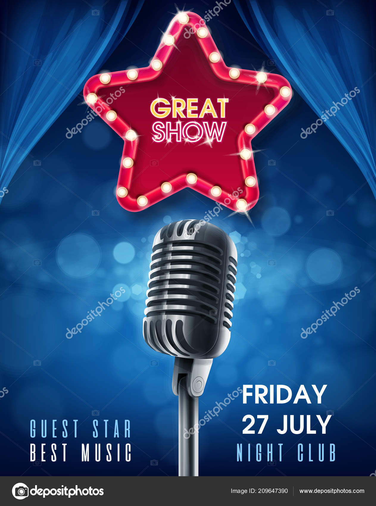 Great Show Banner Retro Microphone Vector Illustration Stock Vector ...