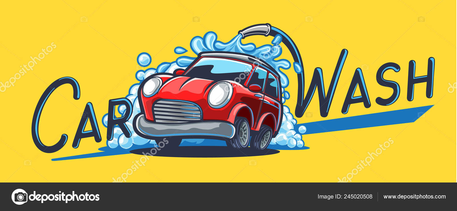 Vector Illustration Cartoon Automobile Lettering Car Wash Stock Vector