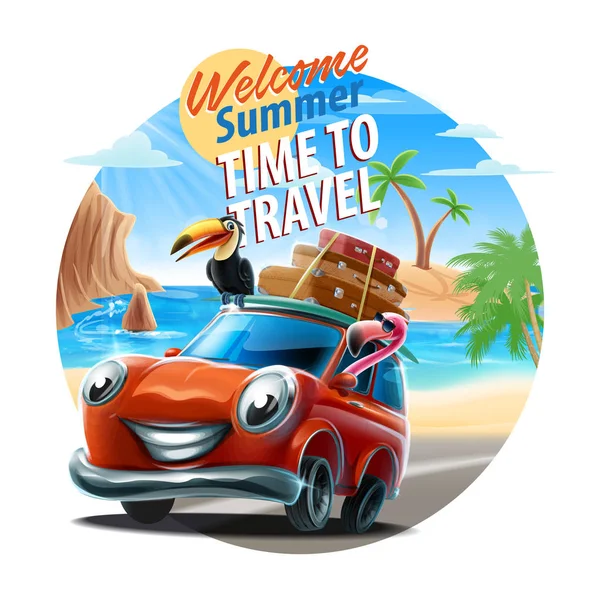 Vector Illustration Car Lettering Welcome Summer Time Travel Stock ...