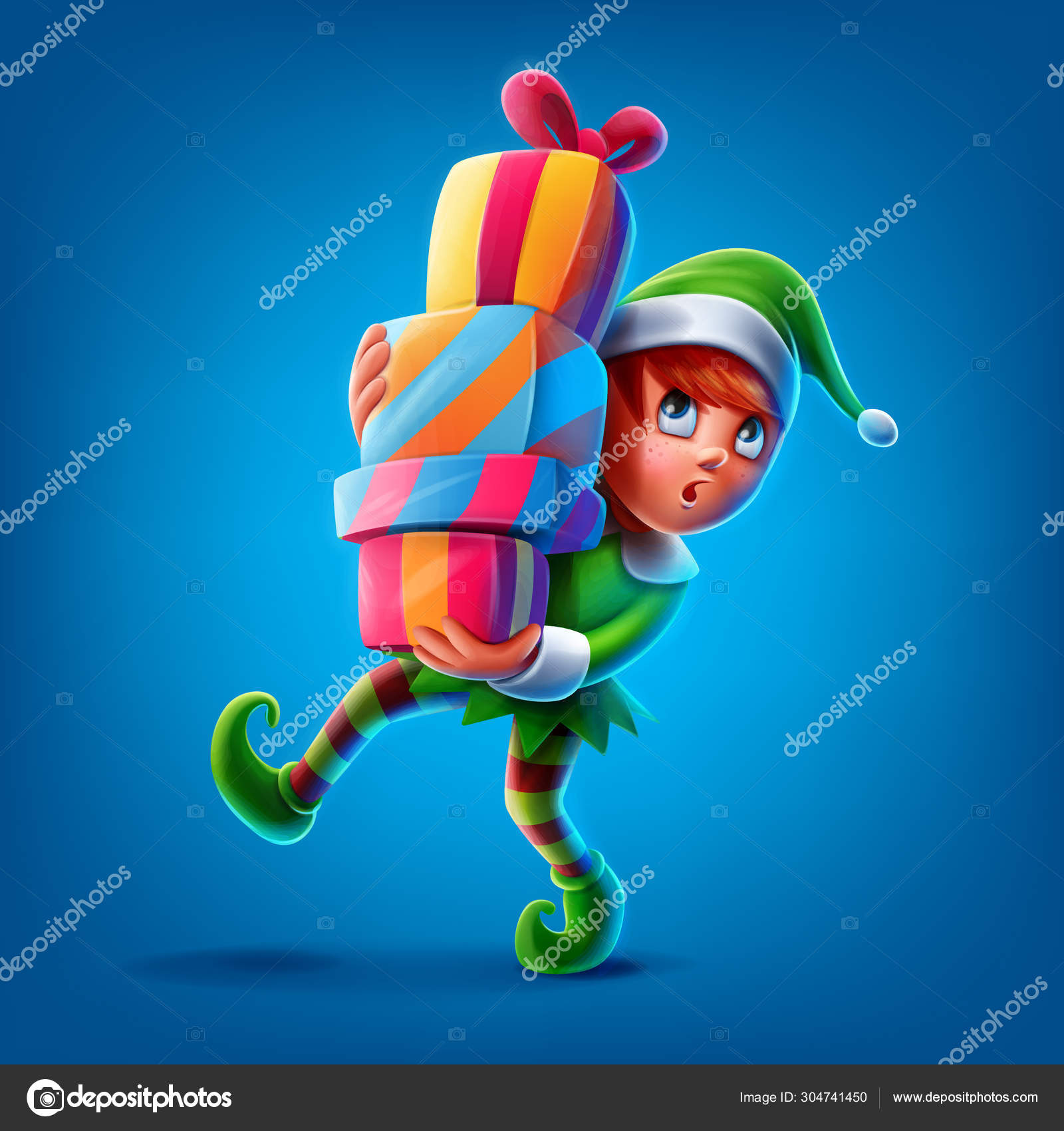 Christmas Present Cartoon Blue