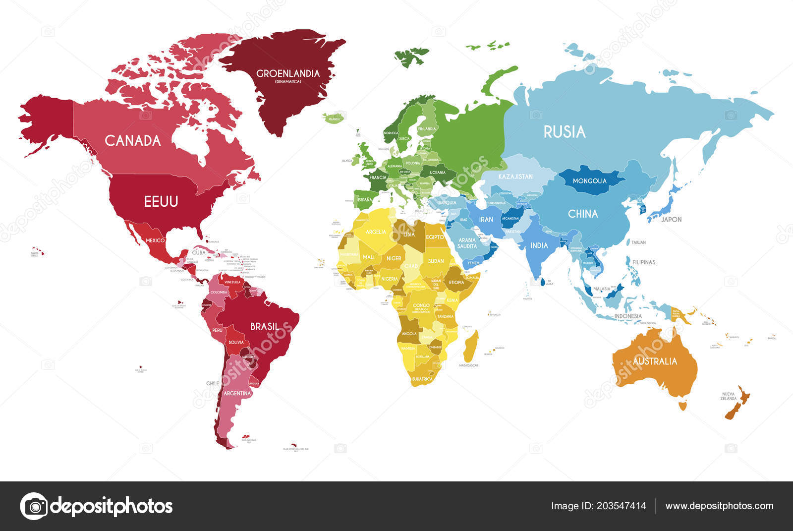 Political World Map Vector Illustration Different Colors Each Continent ... Political World Map Vector Illustration Different Colors Each Continent ...