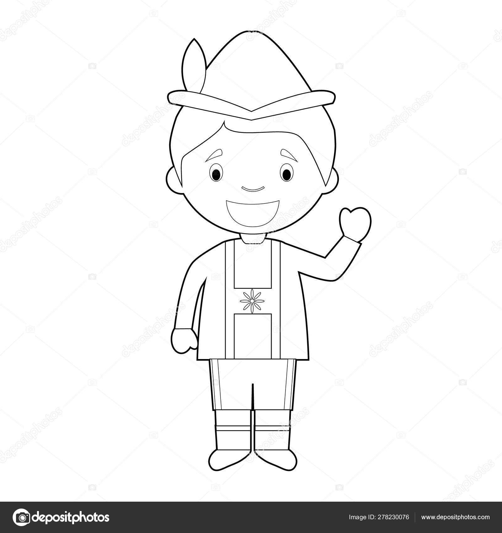 Easy Coloring Cartoon Character Germany Dressed Traditional Bavarian ...