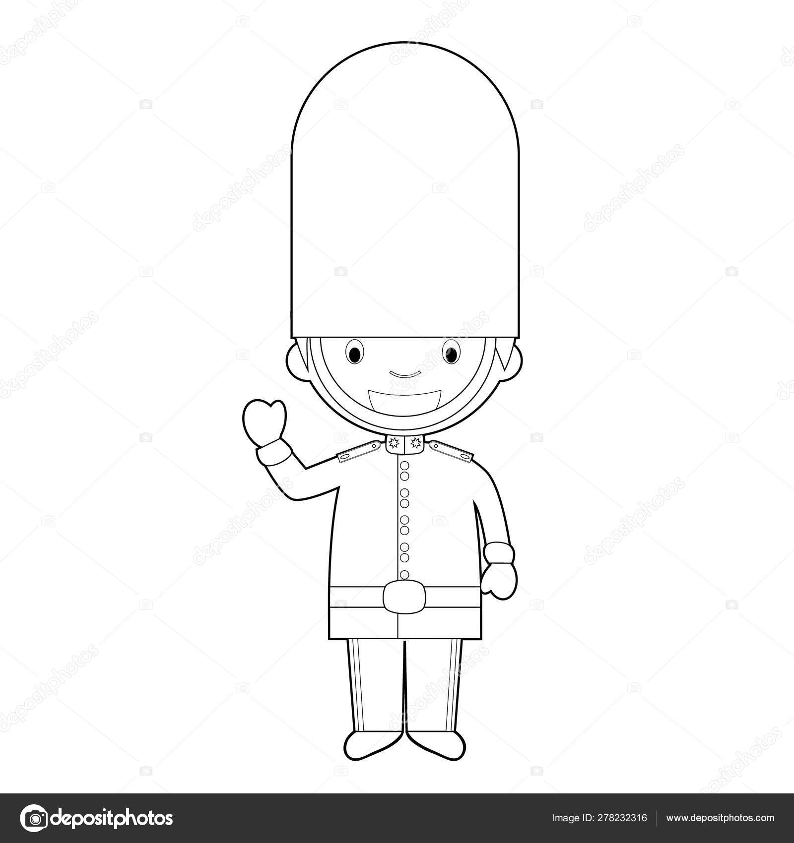 Easy Coloring Cartoon Character England Dressed Traditional Way Royal ...