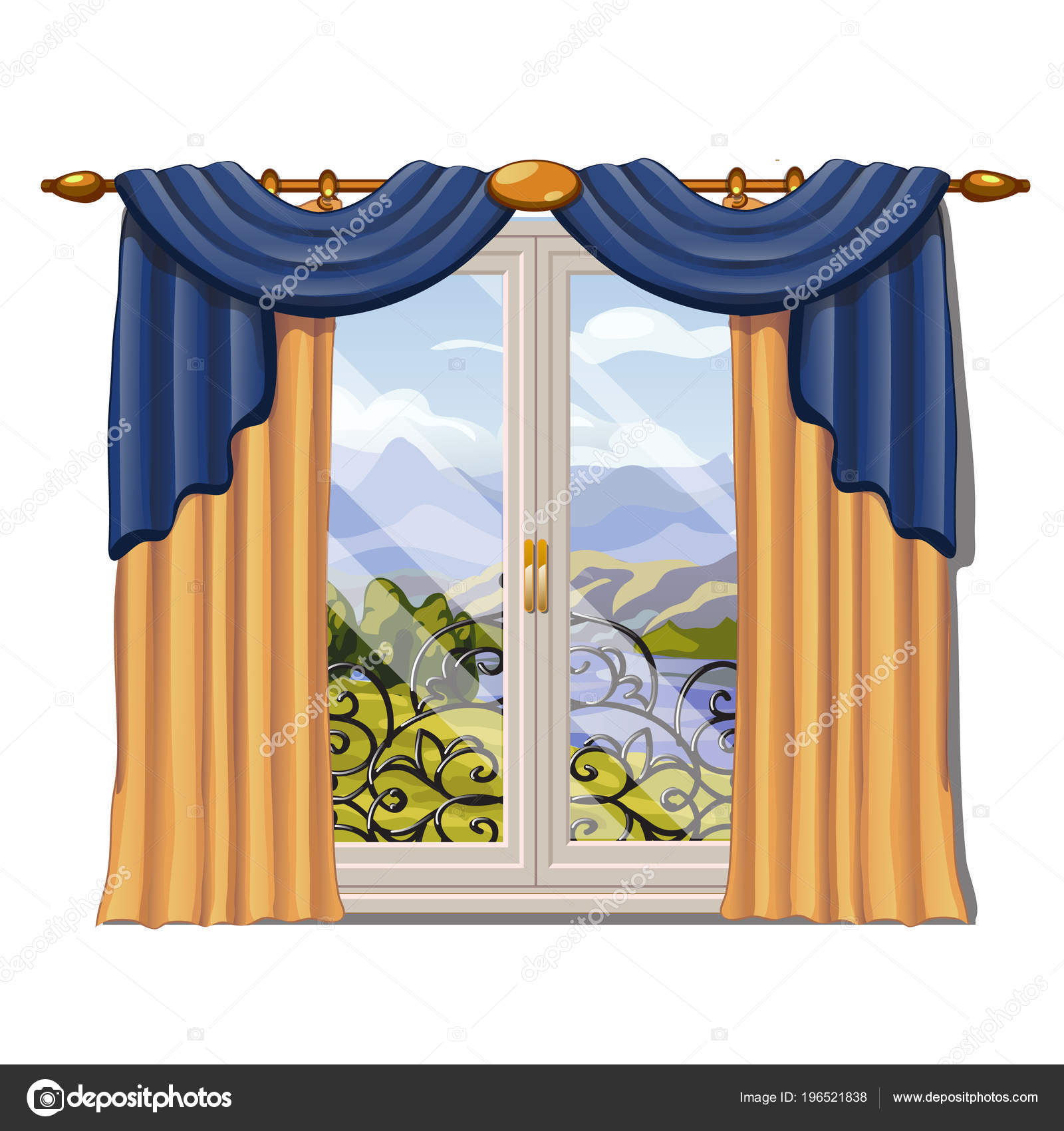 The window overlooking the sunny meadow of green grass in summer ...