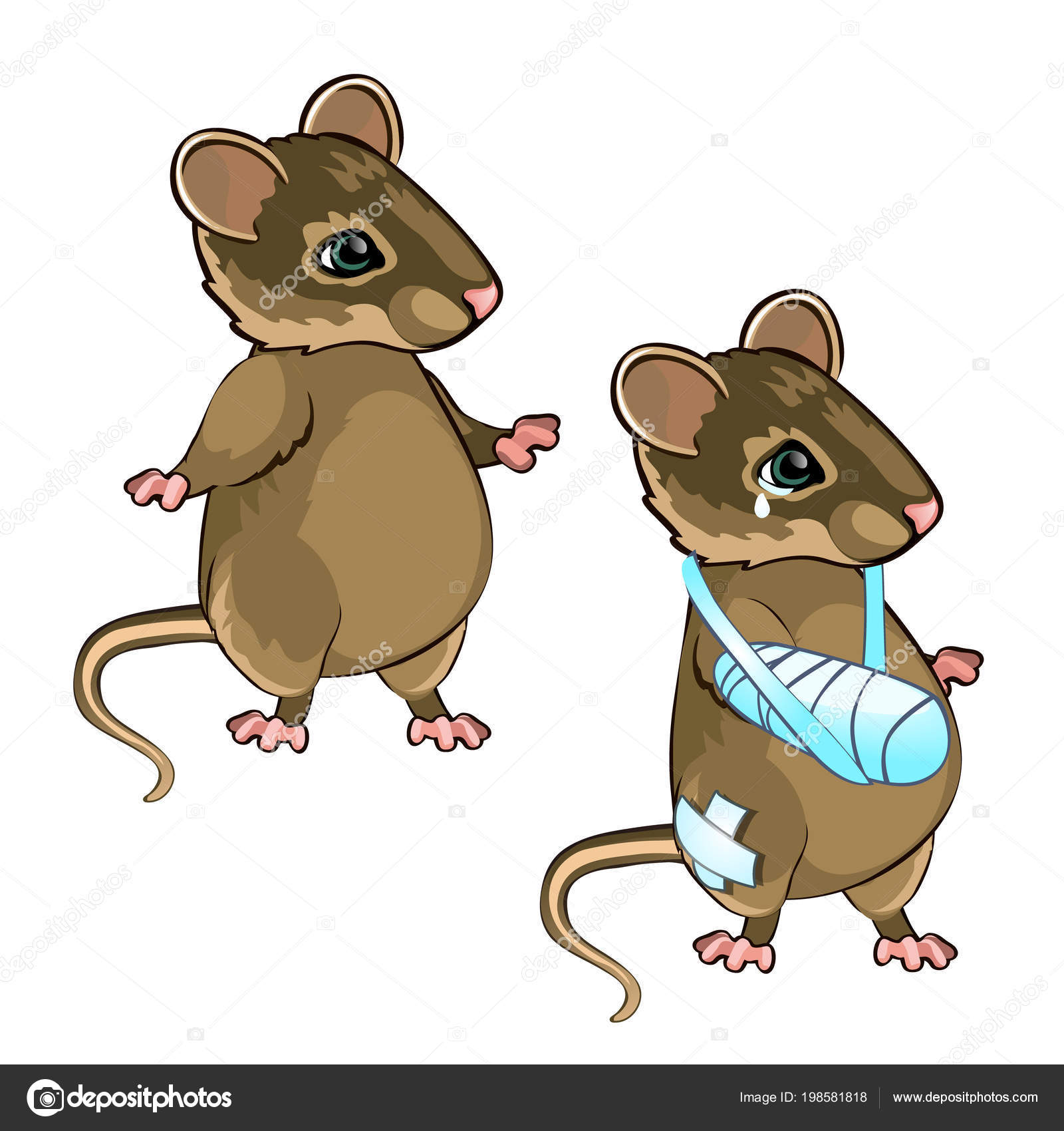 Healthy and diseased mouse isolated on white background. Vector cartoon ...