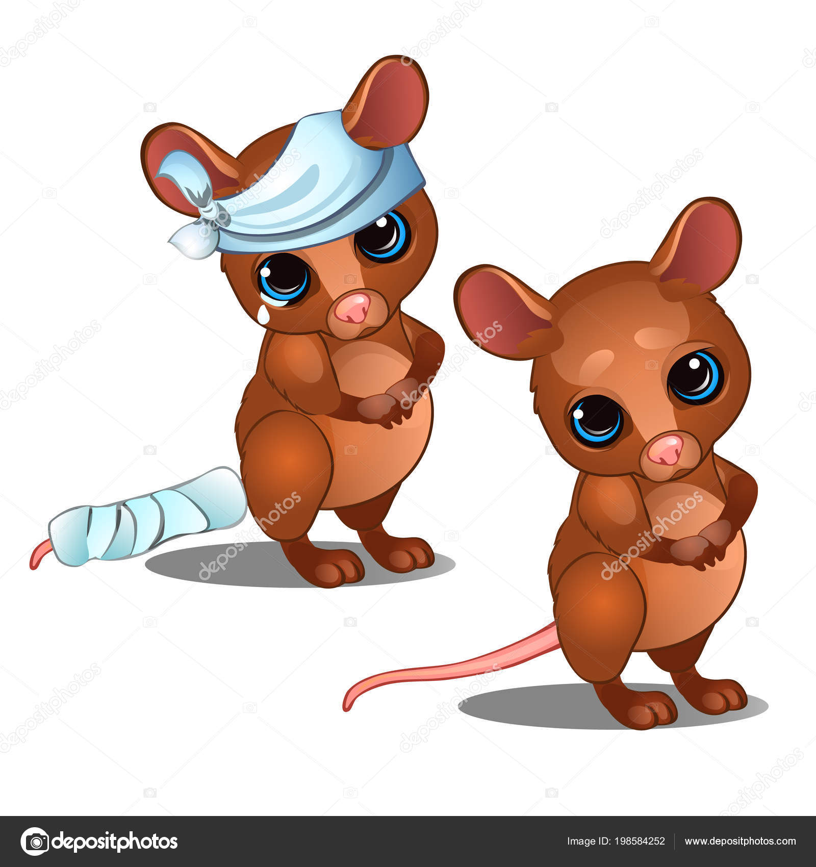 Healthy and diseased mouse isolated on white background. Vector cartoon ...