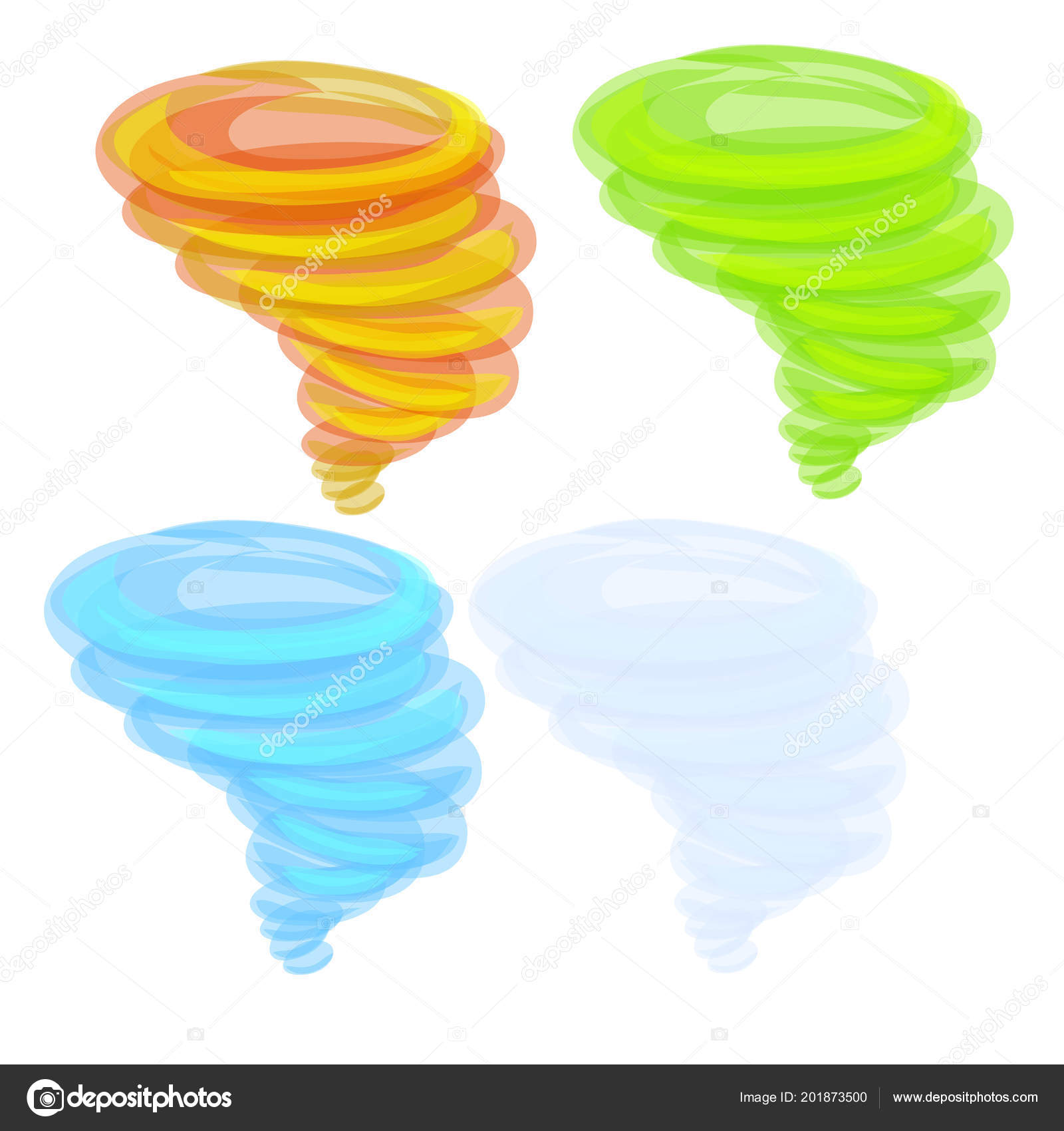 Set of colored swirl isolated on white background. Vector cartoon close ...