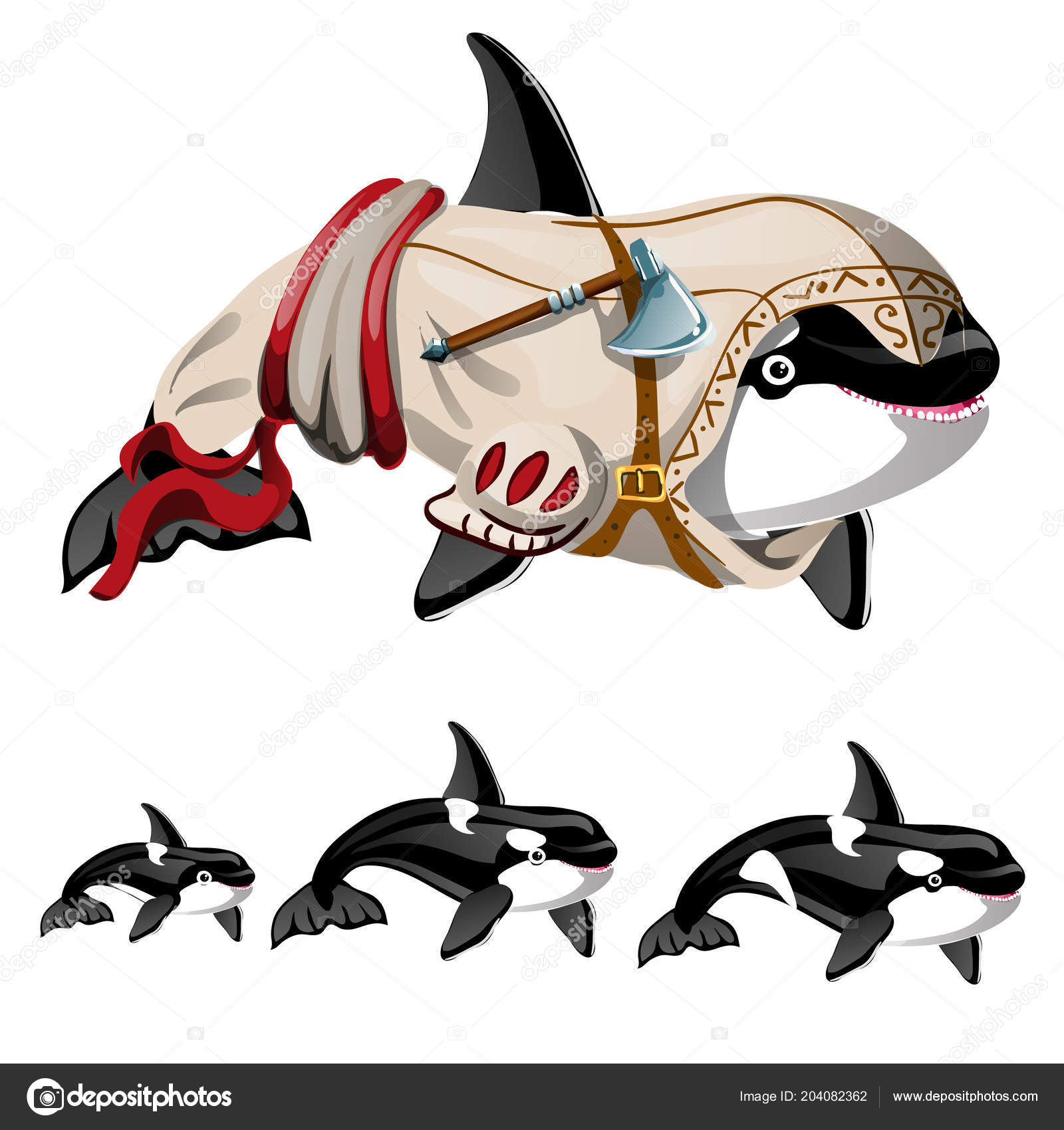 The set of killer whale or orca isolated on a white background. Vector ...