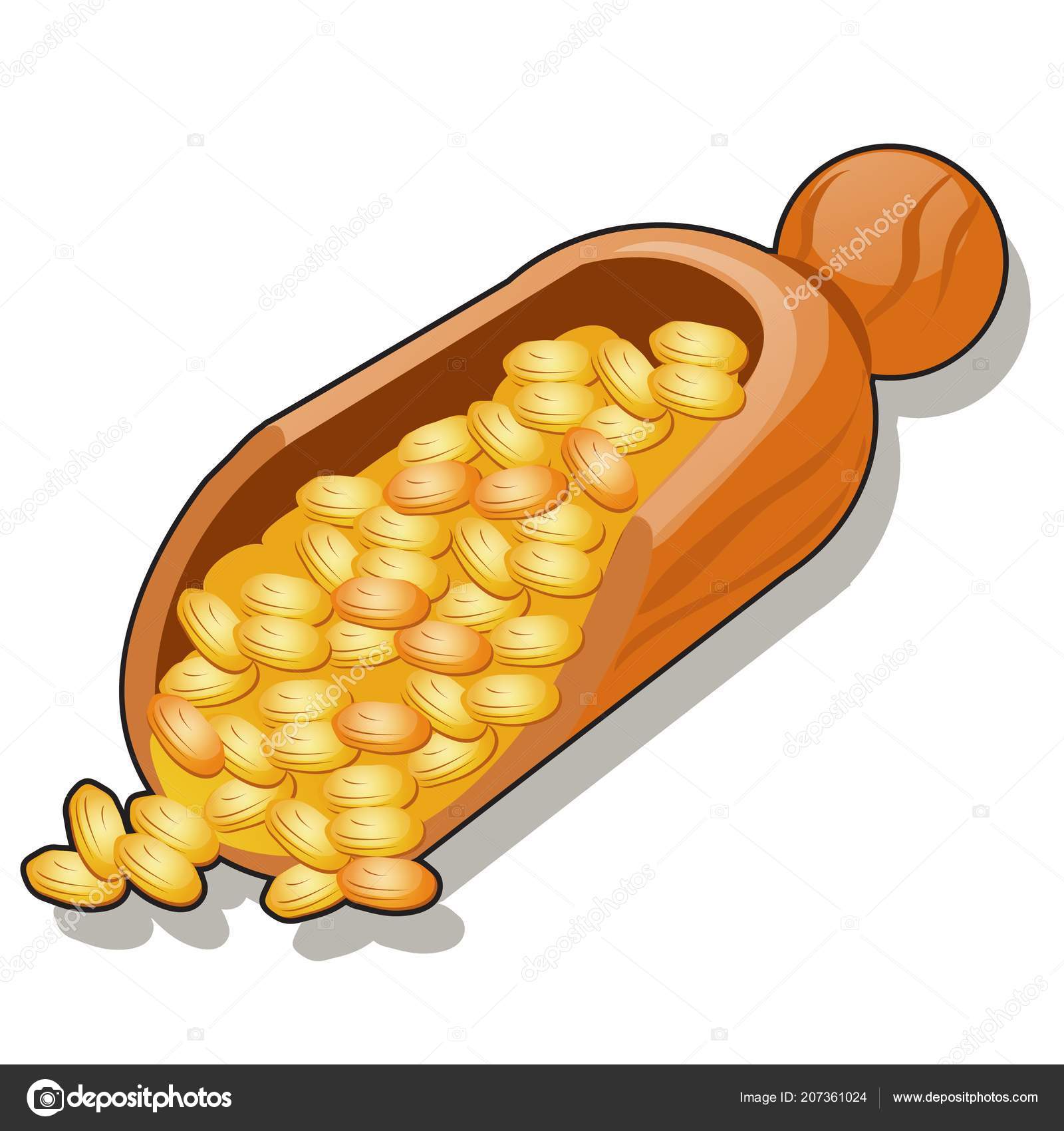 Flower pollen in a wooden scoop isolated on white background. Vector ...