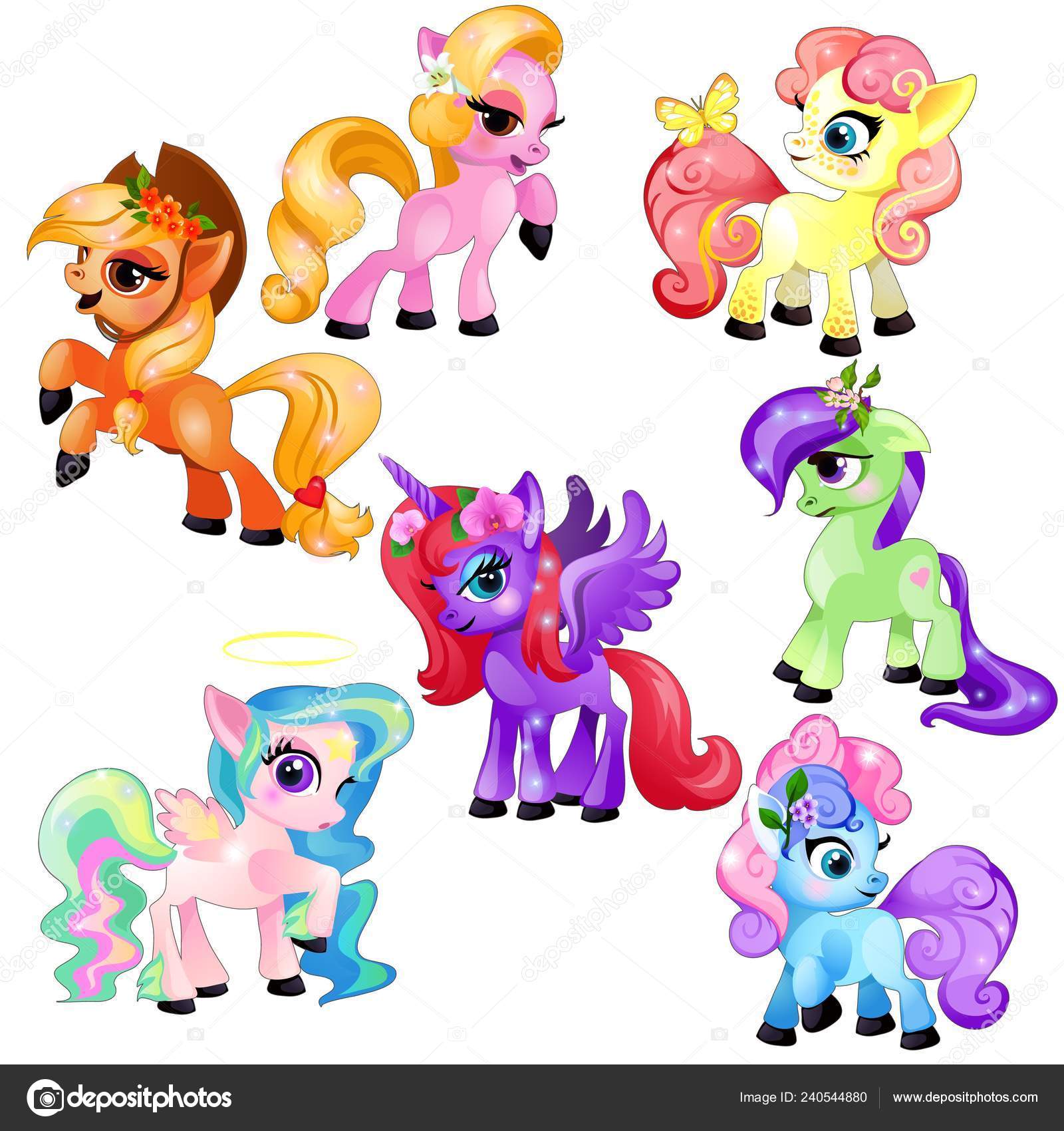 Conjunto De Coloridos Y Lindos Ponis Y Unicornio Aislados, 44% OFF