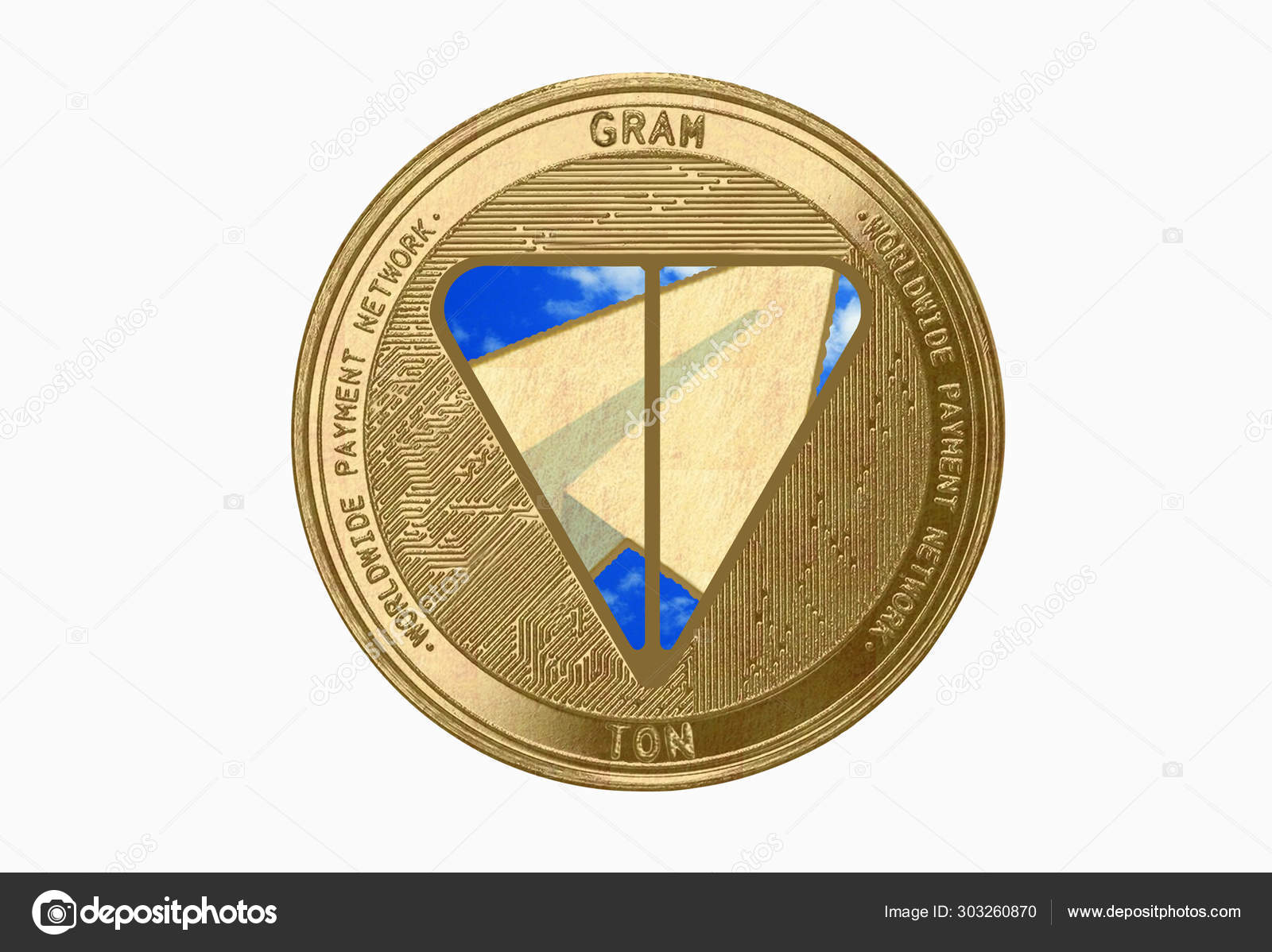 Gold coin Cryptocurrency gram, ton, Round on a dark background Stock ...