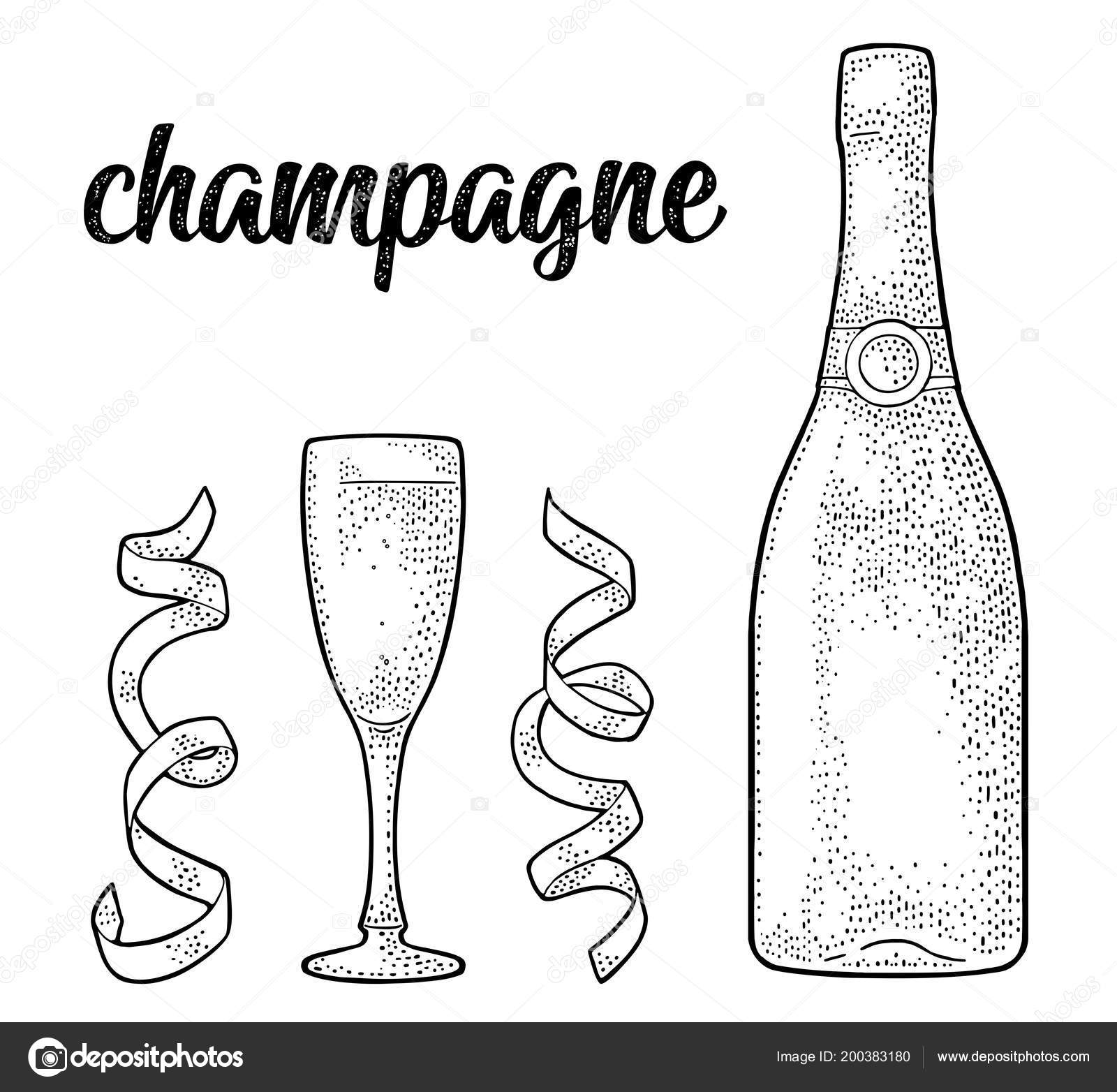 Champagne Calligraphic Handwriting Lettering Glass Bottle Serpentine ...