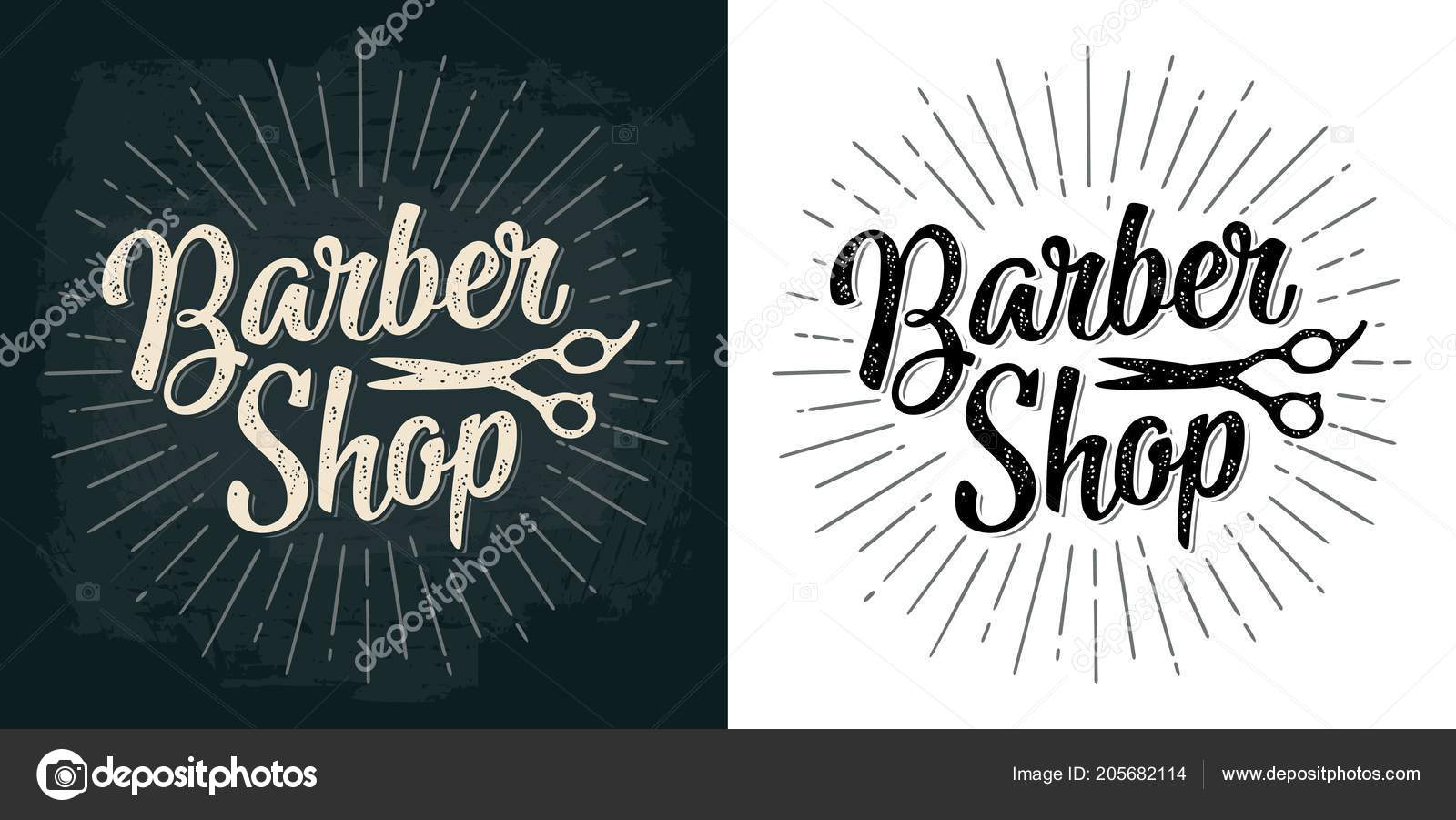 Barbería letras caligráficas y tijeras Vector de stock por ...