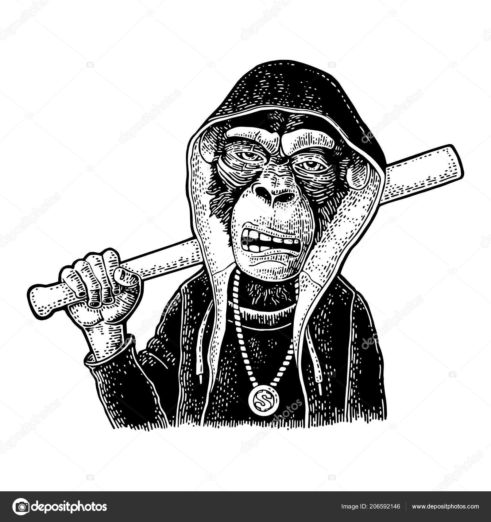 Monkey Raper Dressed Hoodie Necklace Dollar Holding Baseball Bat ...