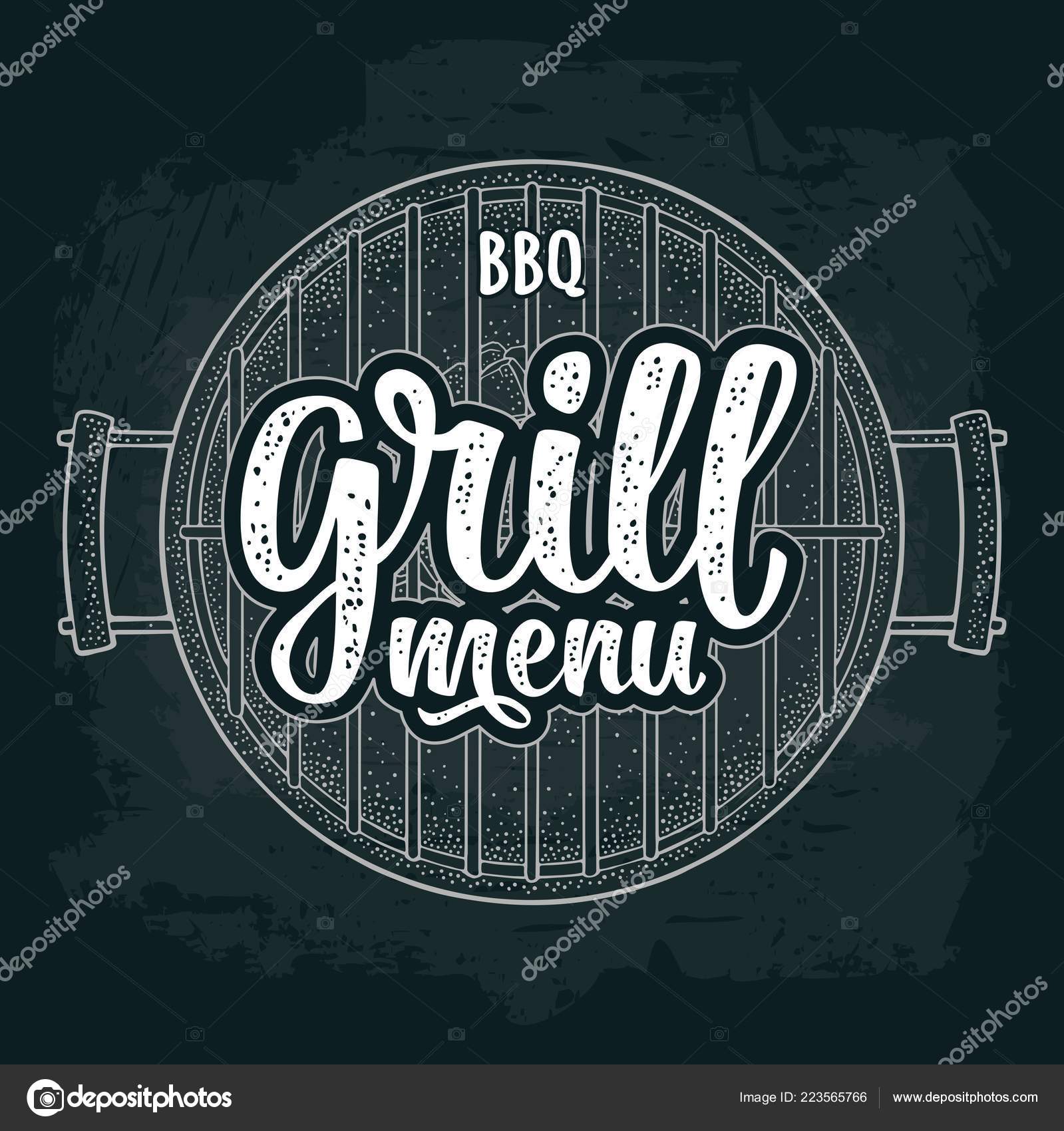 Barbecue Grill Top View Charcoal Bbq Grill Menu Calligraphic ...