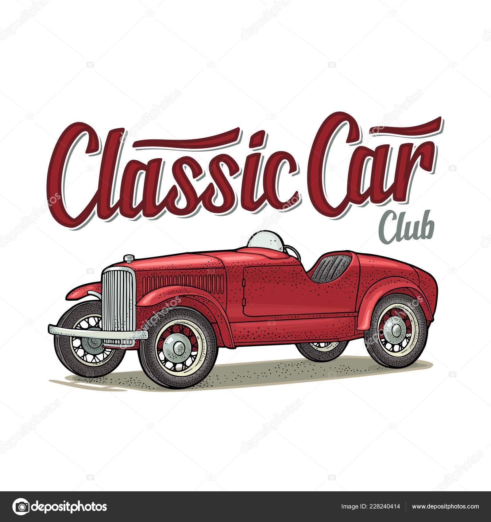 Retro car roadster. Side view. Vintage color engraving Stock Vector by ...