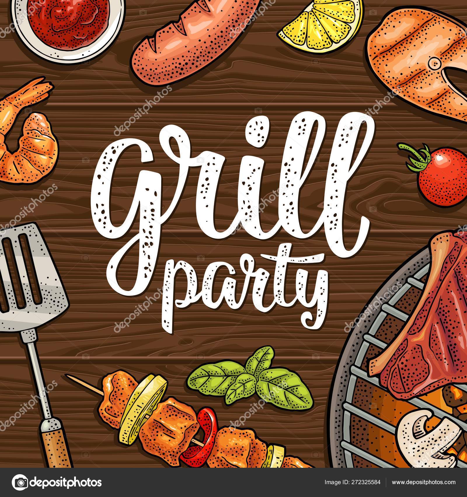 Square poster with bbq. Grill party calligraphic handwriting lettering ...