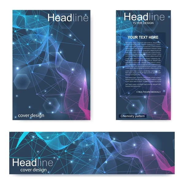 Set volante, folleto tama o A4 plantilla, banner. Estructura molecular con l neas y puntos ...