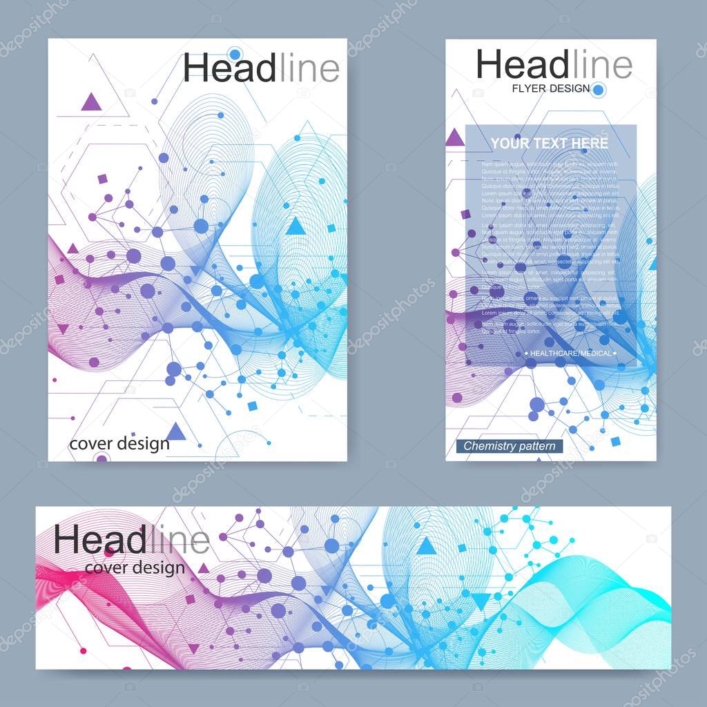 Set volante, folleto tama o A4 plantilla, banner. Estructura molecular con l neas y puntos ...