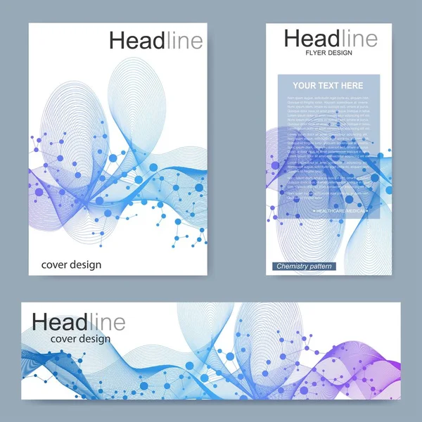 Set volante, folleto tama o A4 plantilla, banner. Estructura molecular con l neas y puntos ...