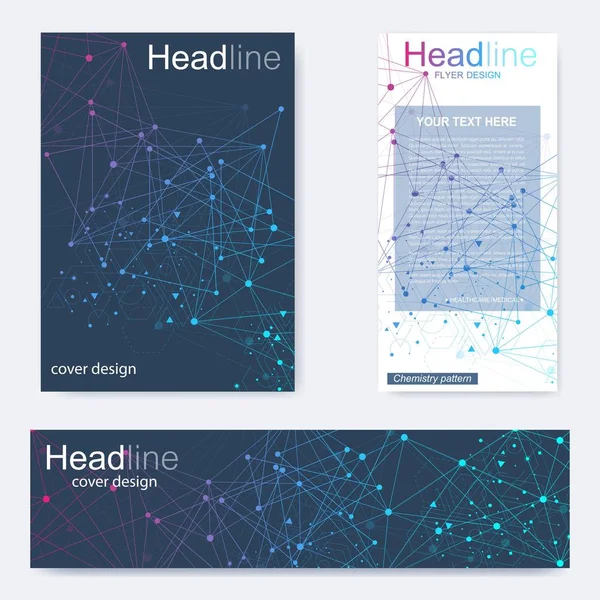 Set volante, folleto tama o A4 plantilla, banner. Estructura molecular con l neas y puntos ...