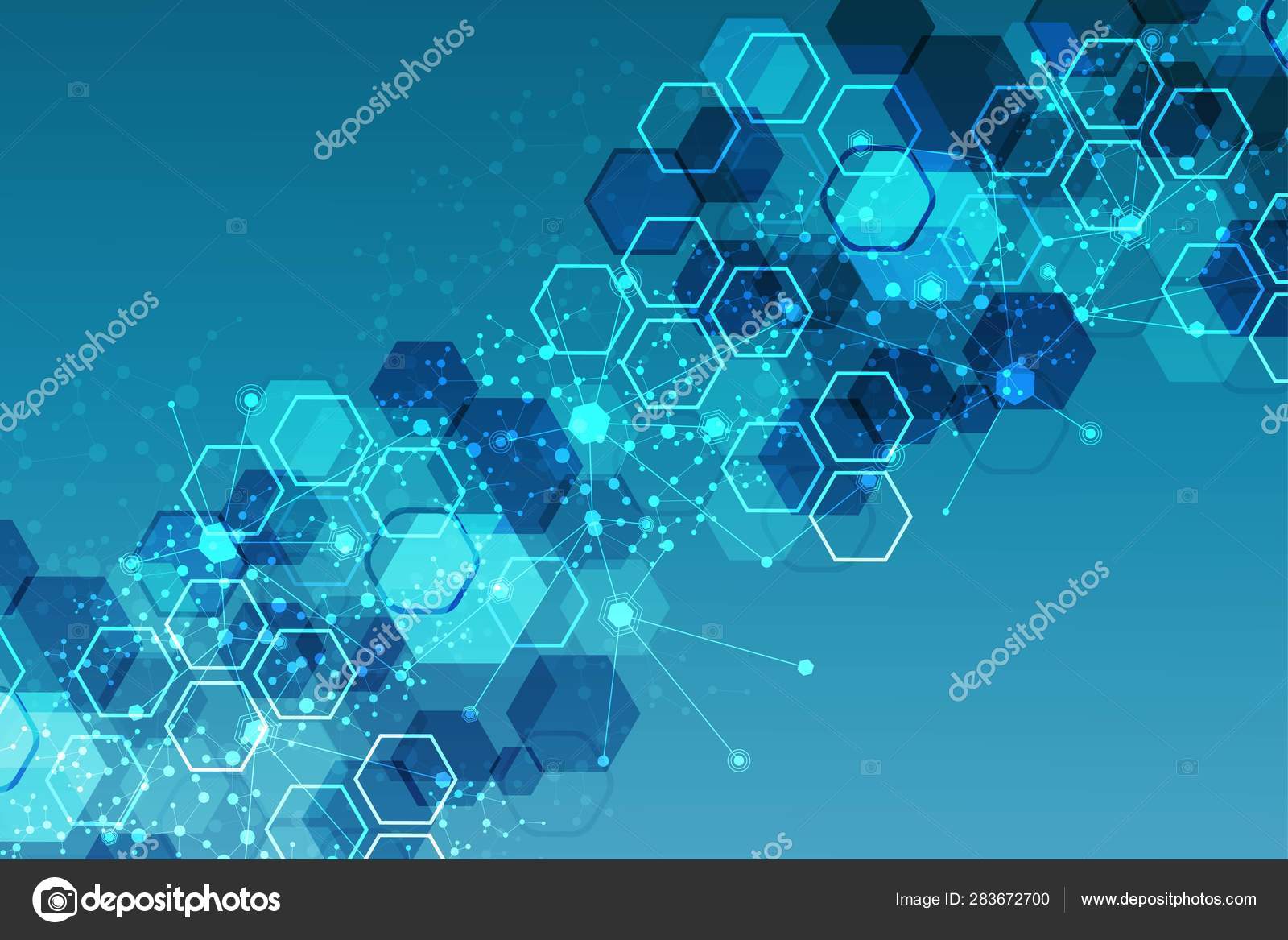 Science network pattern, connecting lines and dots. Technology hexagons ...
