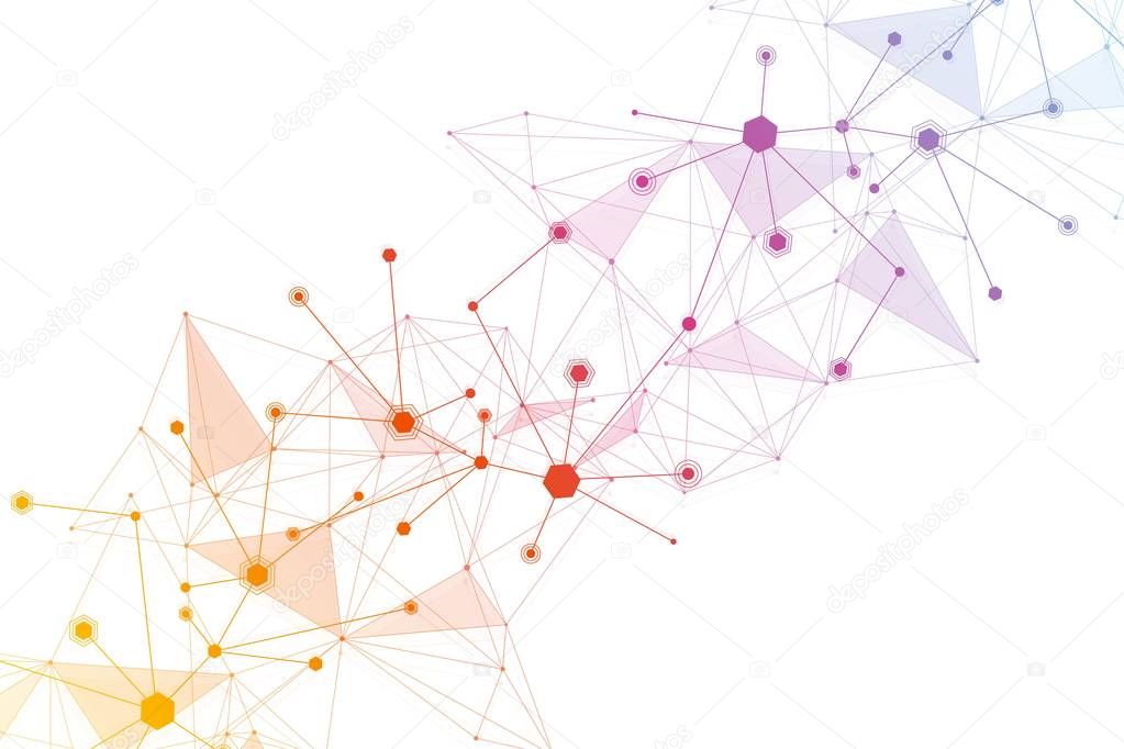 Fondo abstracto geométrico con línea y puntos conectados. Molécula de ...