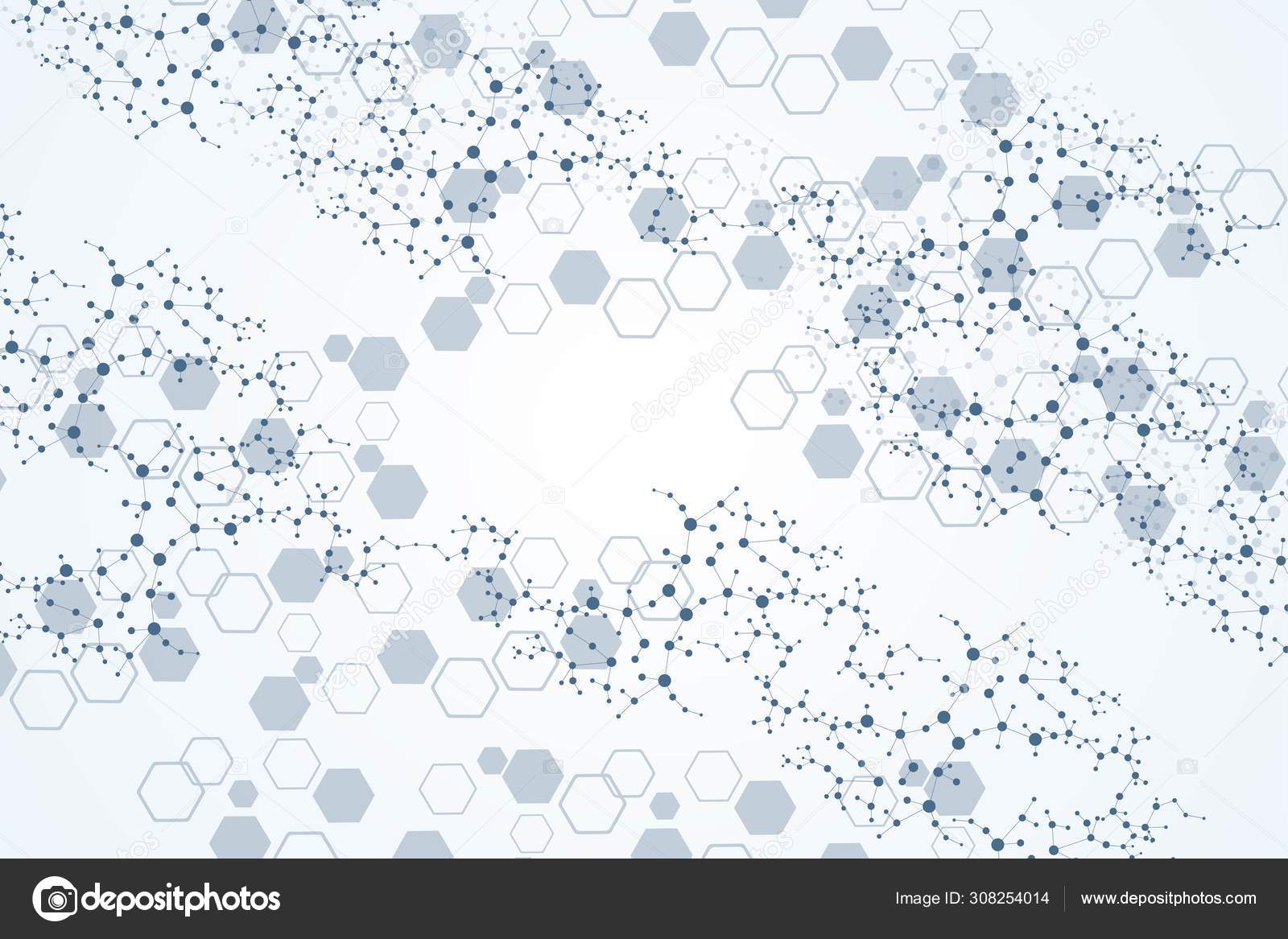 Science network pattern, connecting lines and dots. Technology hexagons ...