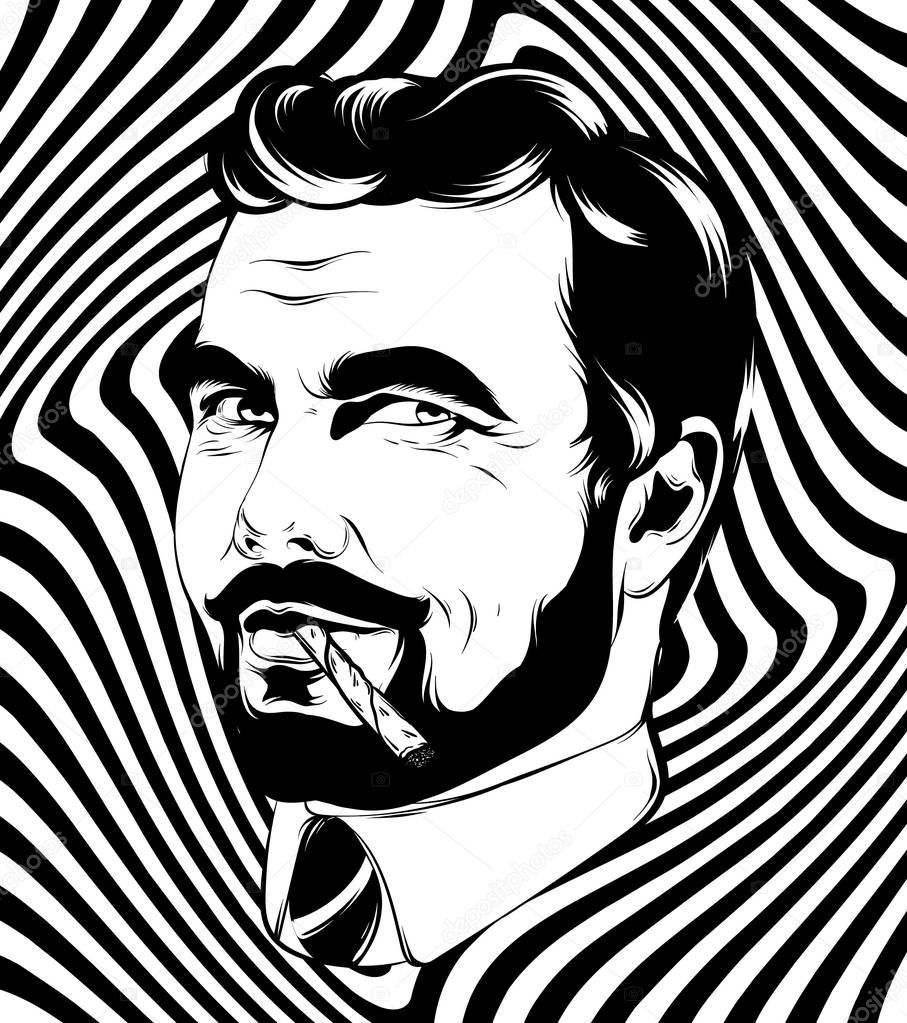 Vector ilustración dibujada a mano del hombre con la barba y el ...