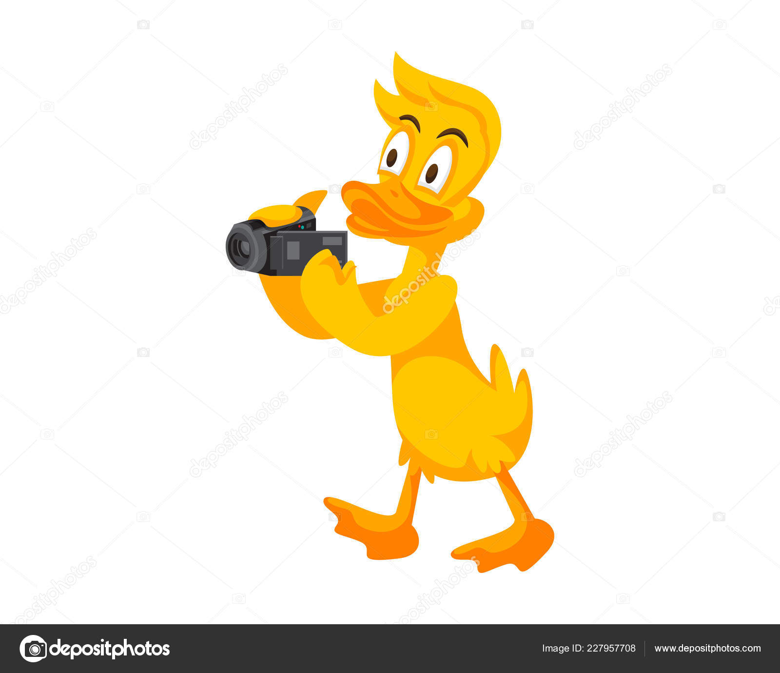 Cute Yellow Duck Holding Camcorder Character Illustration Isolated ...