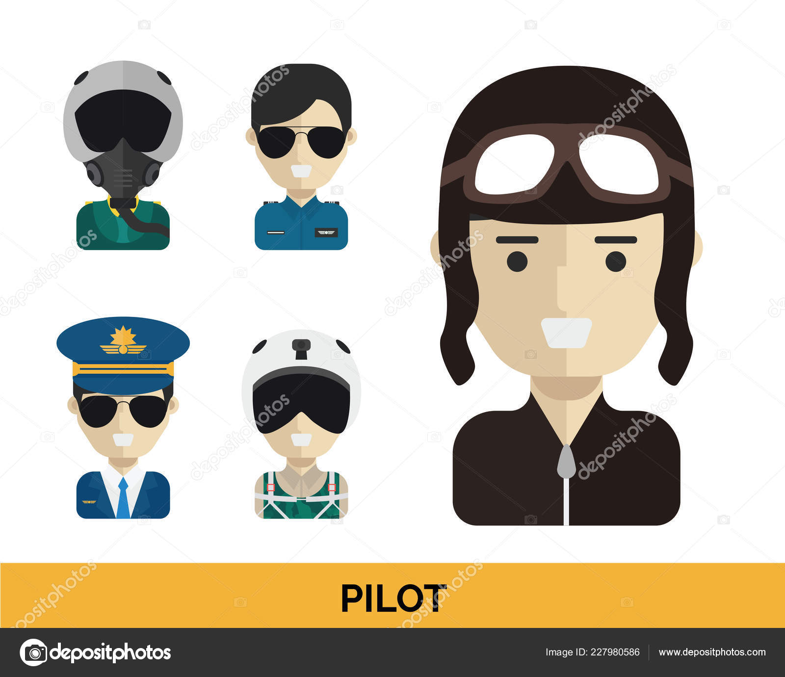 Modern Occupation People Avatar Set Pilot Uniform Stock Vector by ...