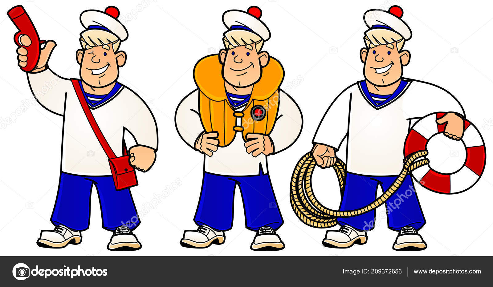 Cartoon Young Sailor Rescue Work Water Set Images Stock Illustration by ...