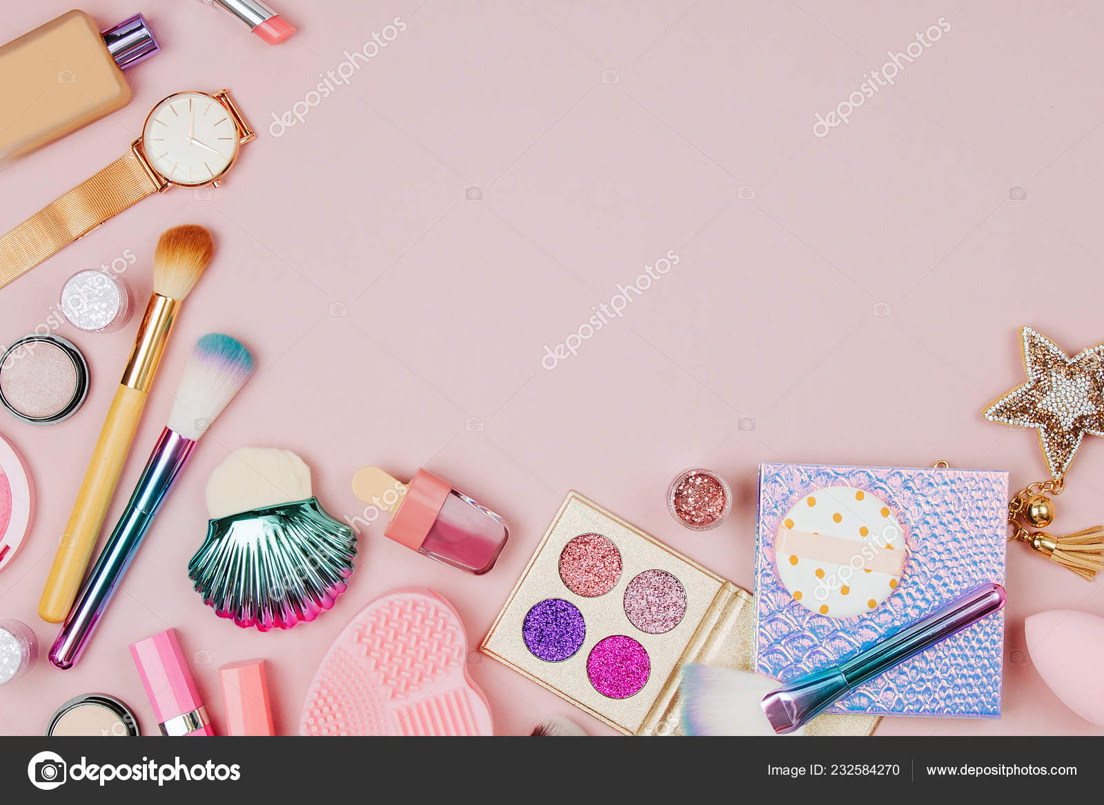 Female Cosmetics Collage Lipstick Brush Other Accessories Pink ...