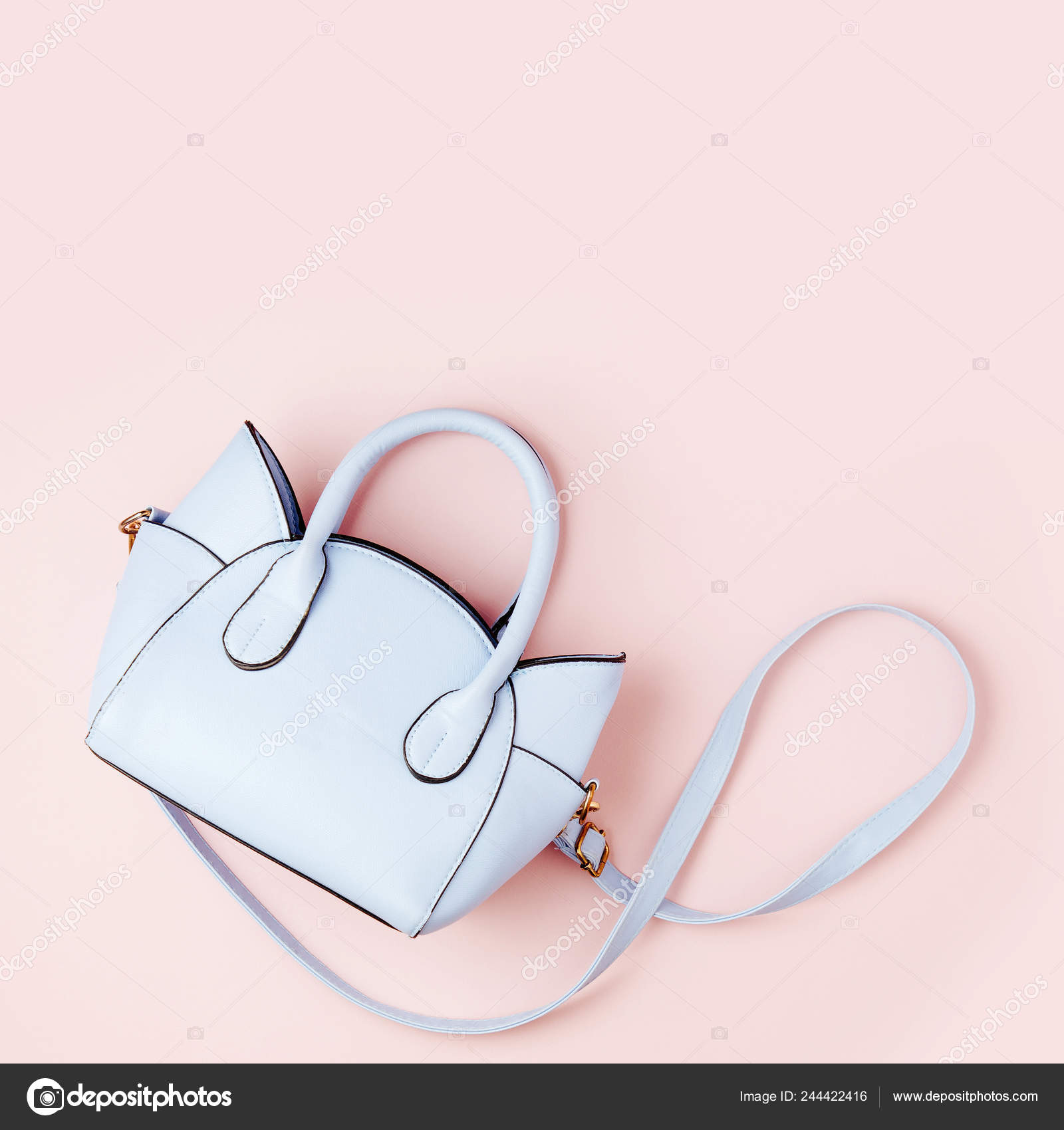 Cute Handbag Pink Background Flat Lay Top View Spring Fashion — Stock ...